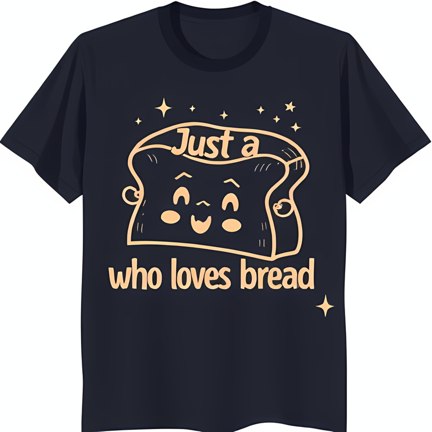 Playful Black T-Shirt with Smiling Bread Graphic & 'Just a Who Loves ...