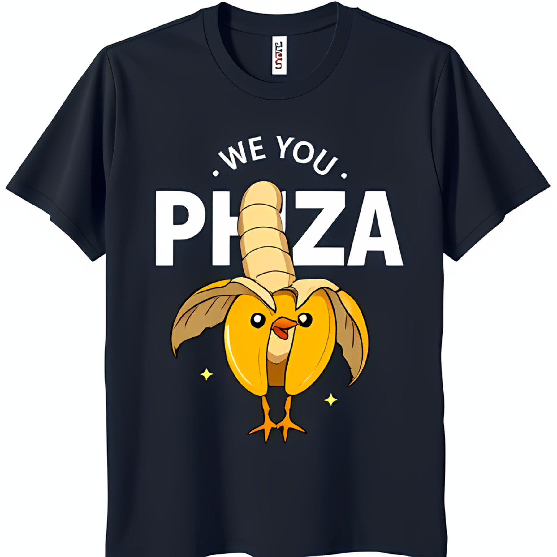 Playful Black T-Shirt with White 'We You Phiza' Graphic & Yellow Chick ...