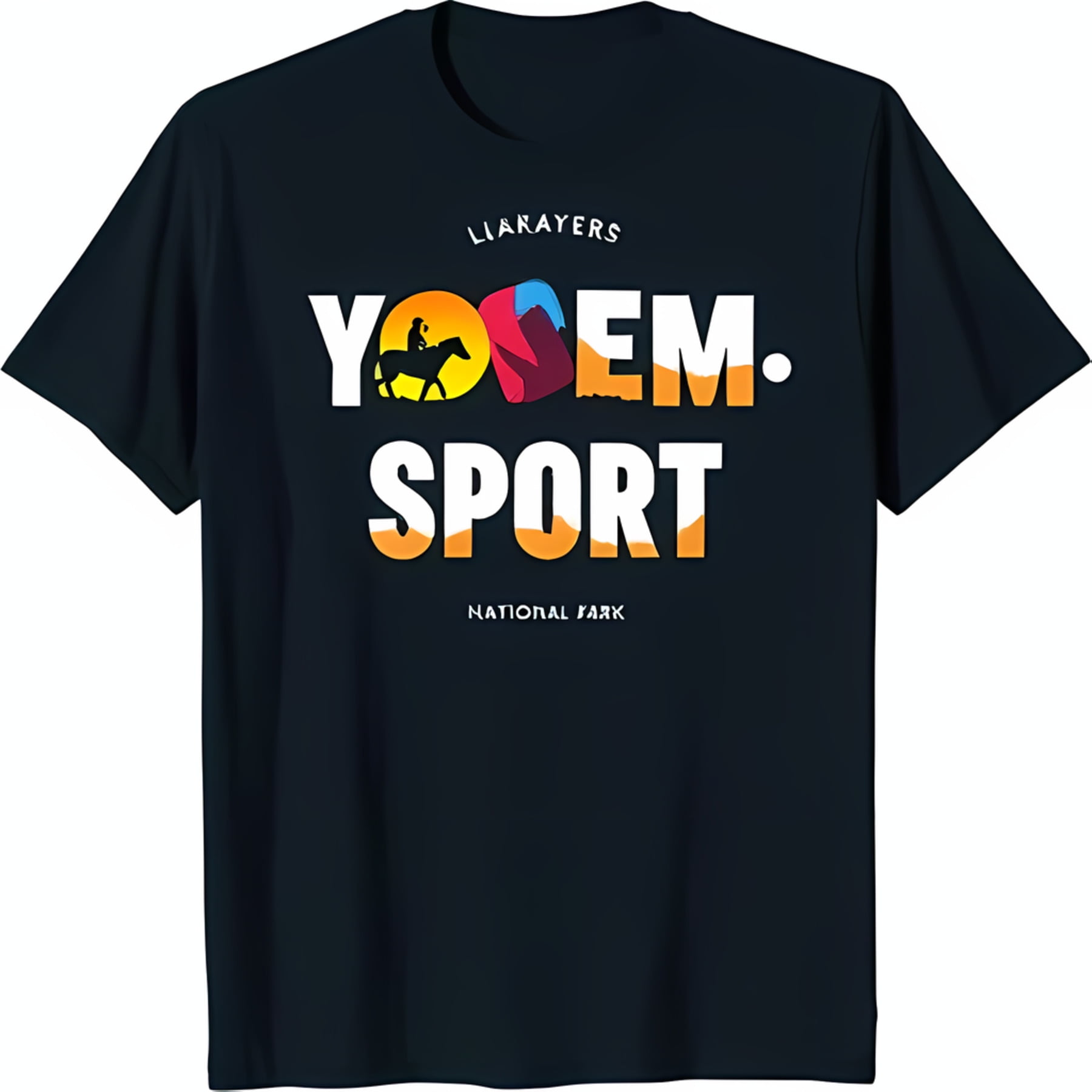 Playful Black T-Shirt with 'Yosem Sport Park' Design & Horse Graphic ...