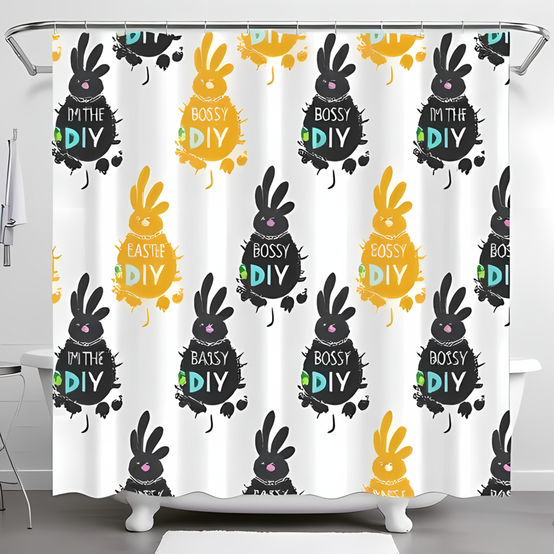 Playful Black and Yellow Rabbit Shower Curtain - " BOSSY DIY ...