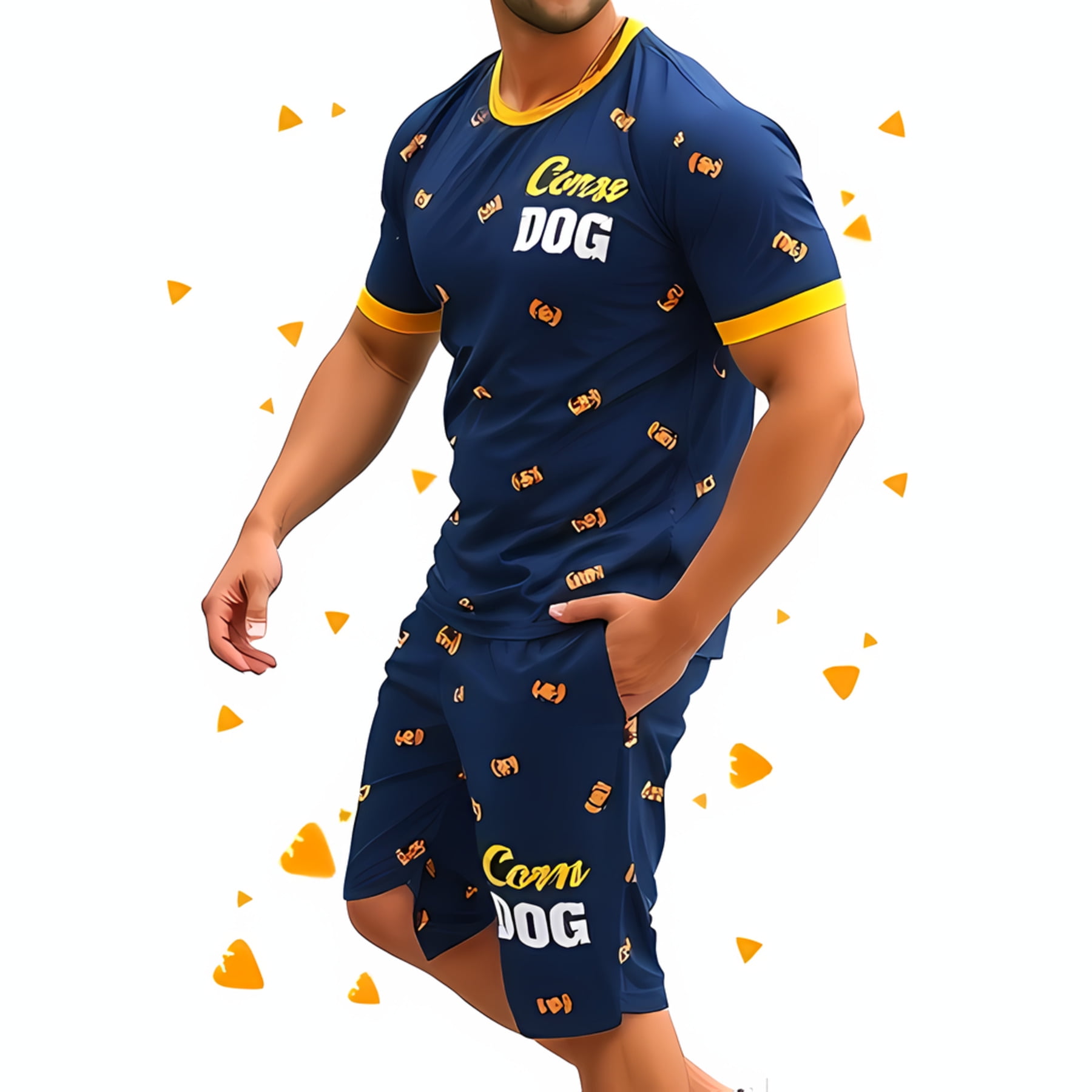 Playful Blue T-Shirt and Shorts Set with Whimsical Dog and Weights ...