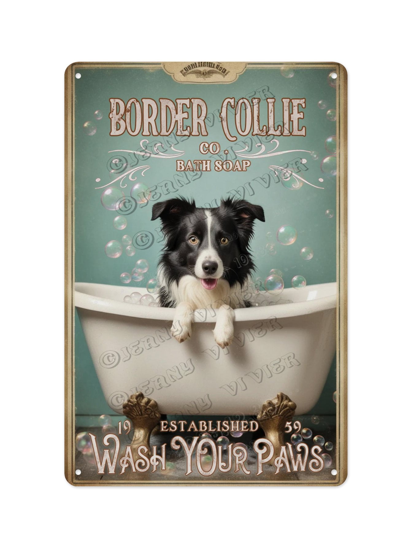Playful Border Collie Dog Aluminum Sign 8 x 12 Inches - Fun Wall Art ...