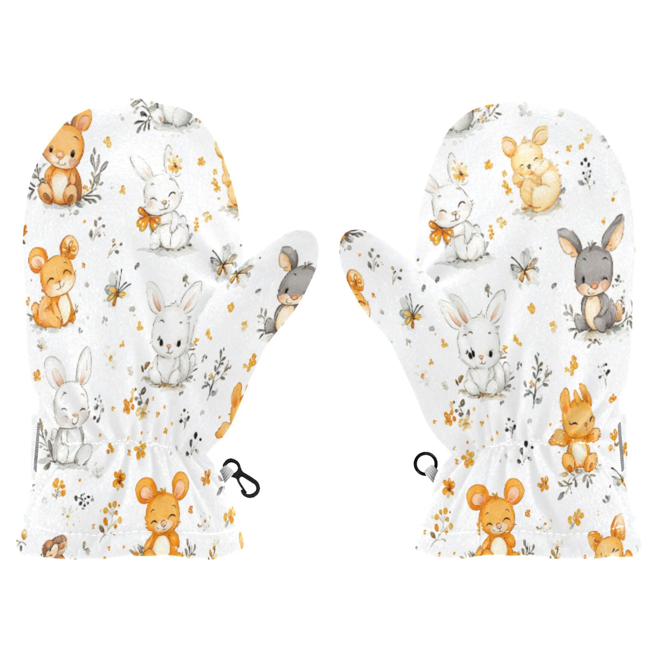 Playful Bunnies and Flowers Witch Cauldron Pattern Cold Weather Mittens ...