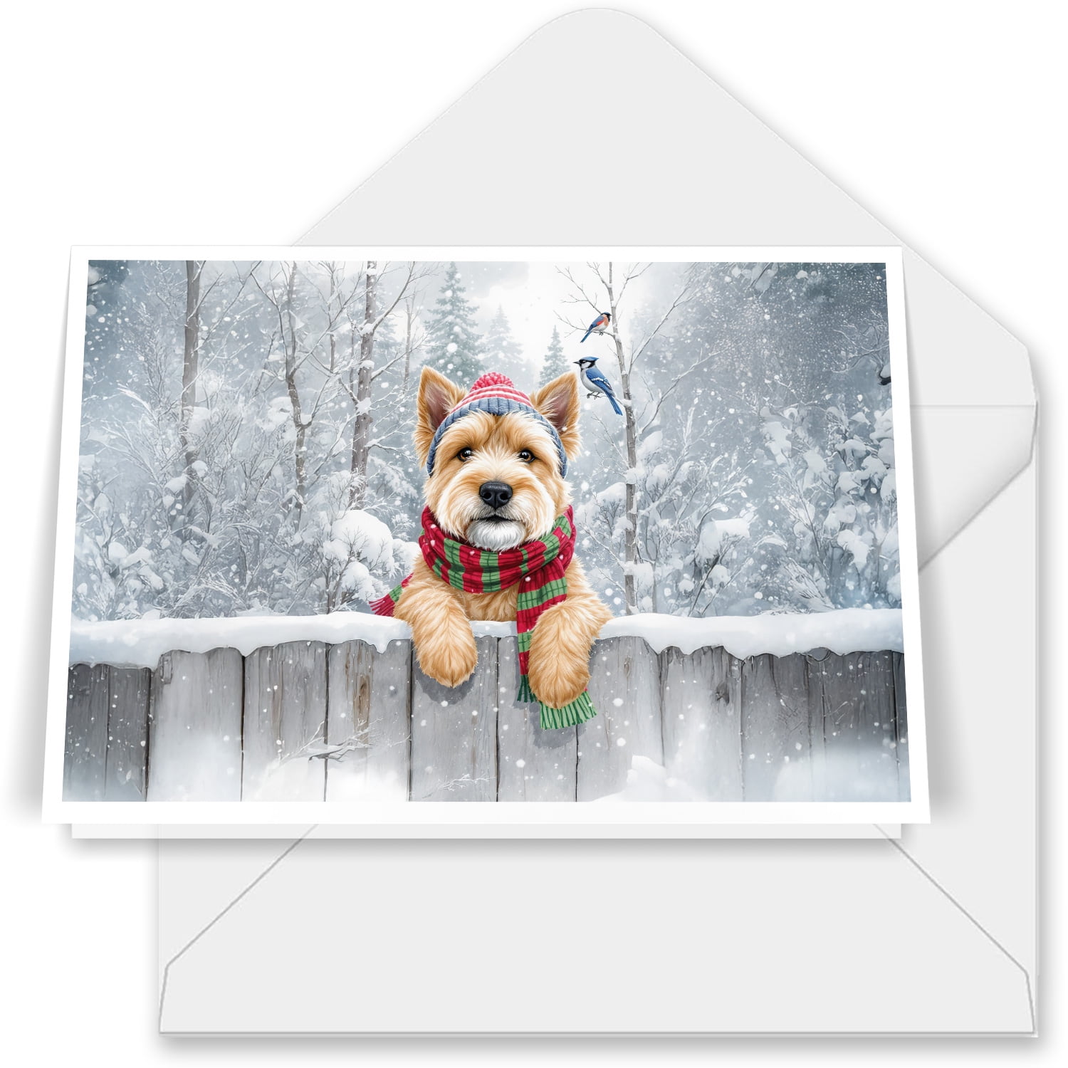 Playful Cairn Terrier Welcomes Winter Snowy Day with Cardinal Bird ...