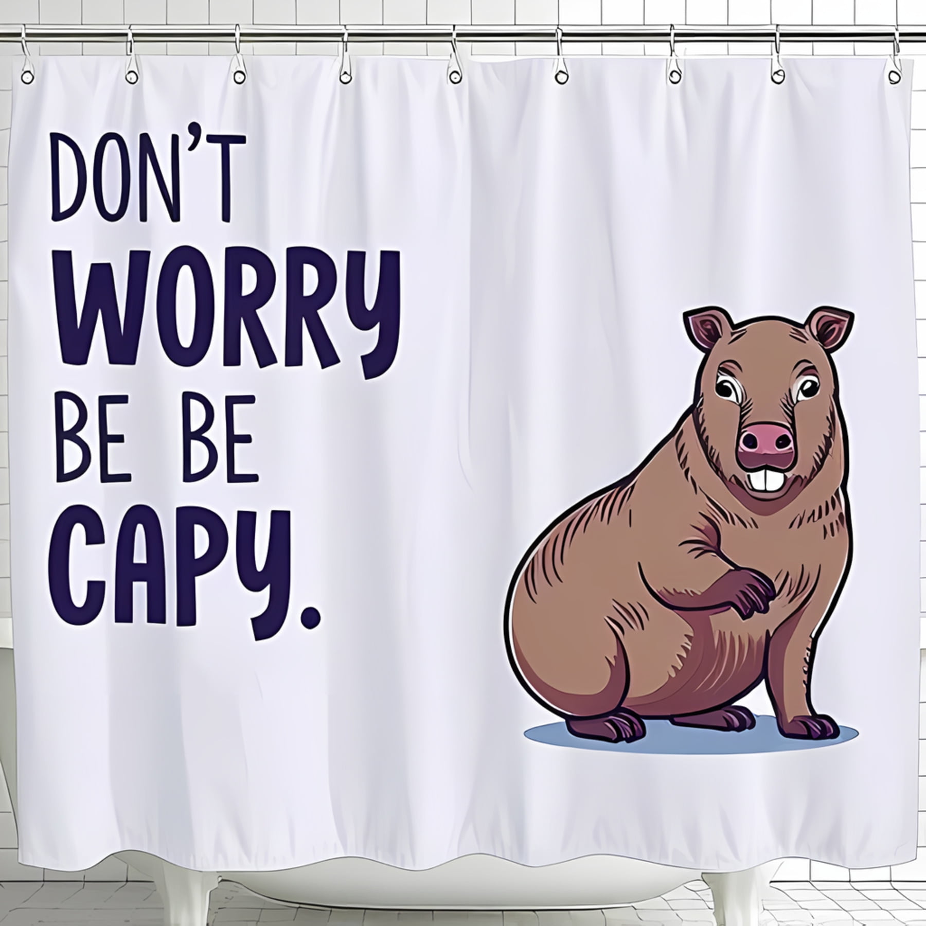 Playful Capybara Shower Curtain - " Don't Worry Be Capy " Design with ...