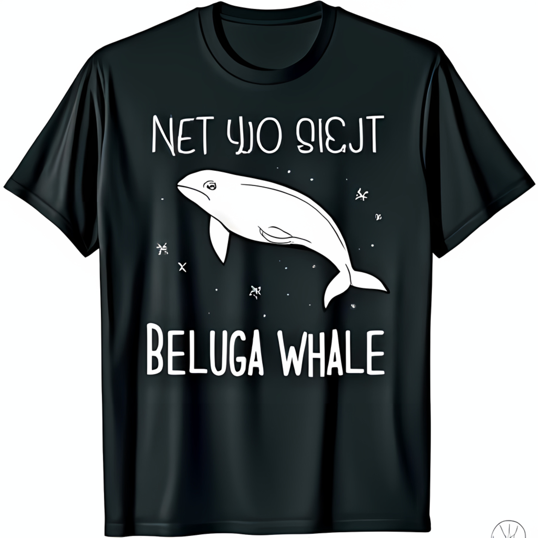 Playful Cartoon Beluga Whale Graphic Black T-Shirt Starry Design ...
