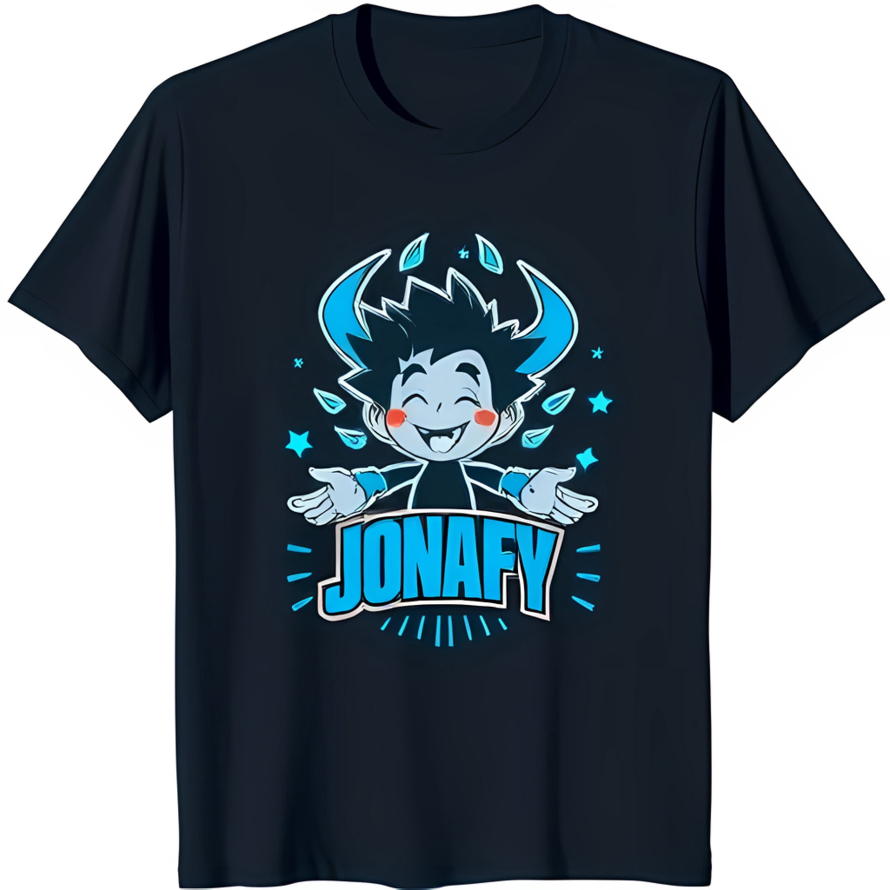Playful Cartoon Blue Skinned Boy with Horns T-Shirt 'JONAFY' Design ...