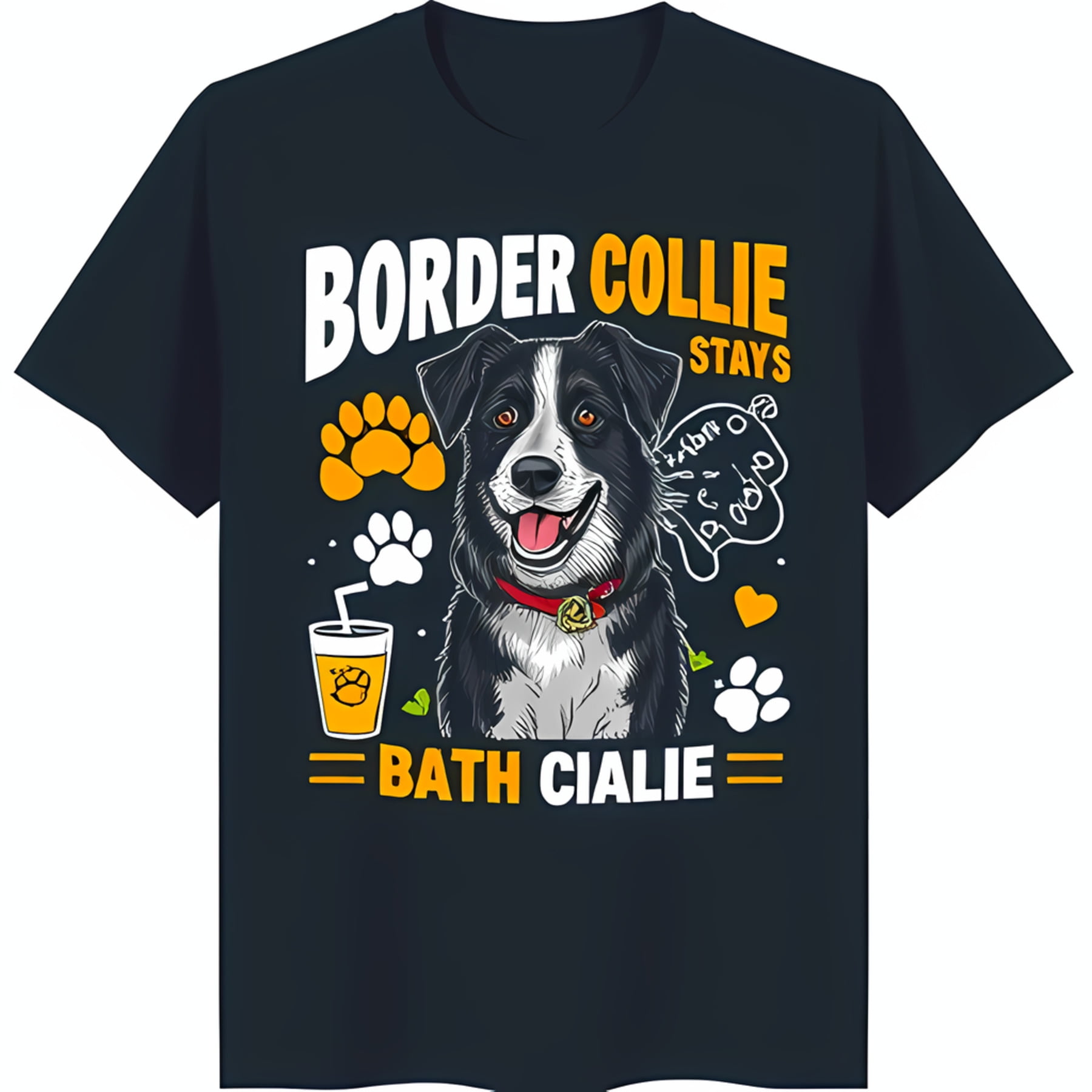 Playful Cartoon Border Collie T-Shirt with & Fun Quote - Walmart.com