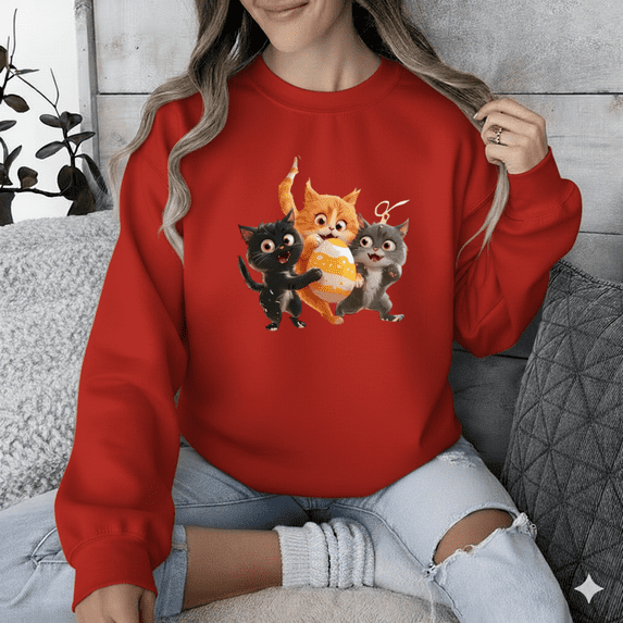 Playful Cartoon Cat Funny Pet Lover Minimal Artistic Style Sweatshirt ...