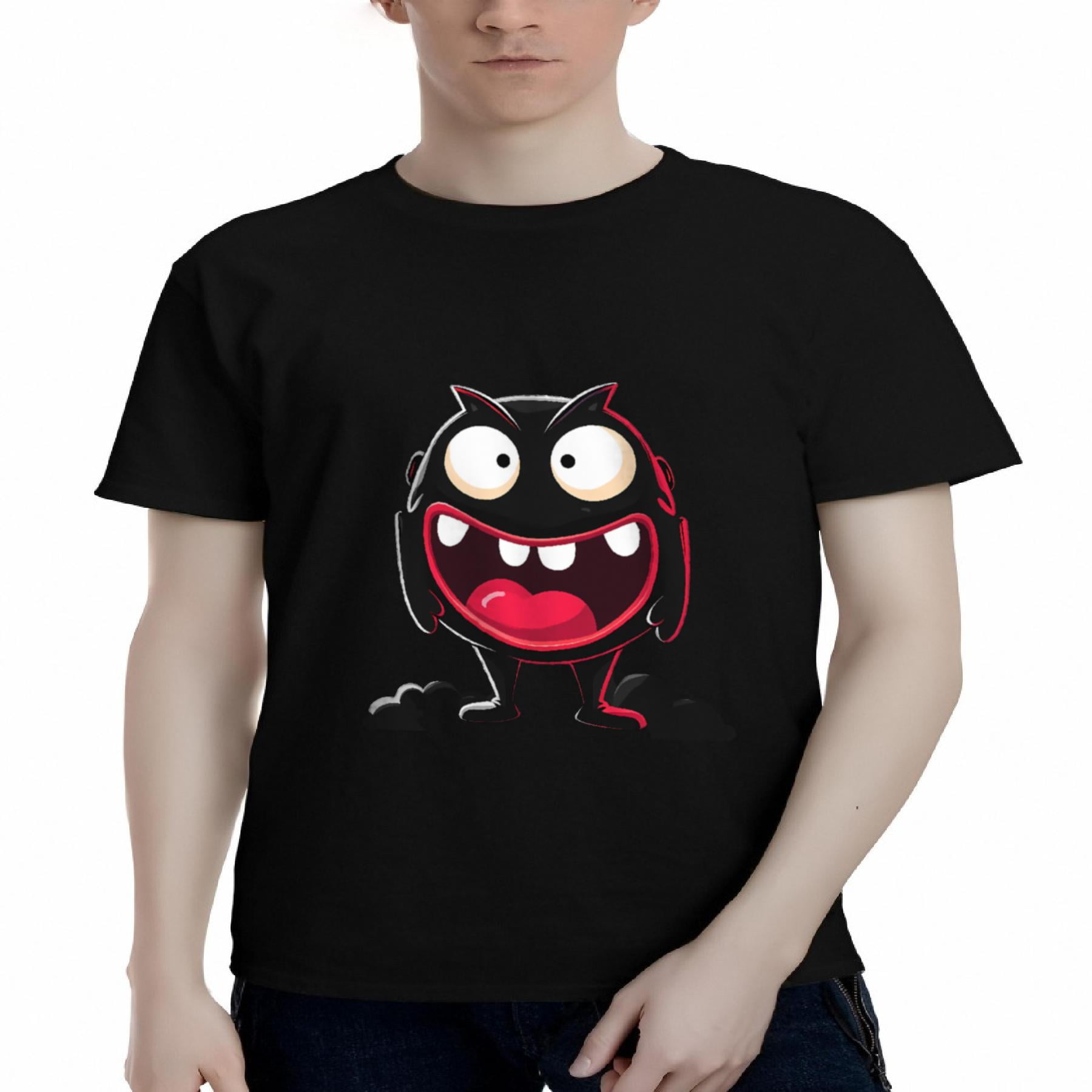 Playful Cartoon Character Cotton Short Sleeve T-Shirt for Men - Black ...