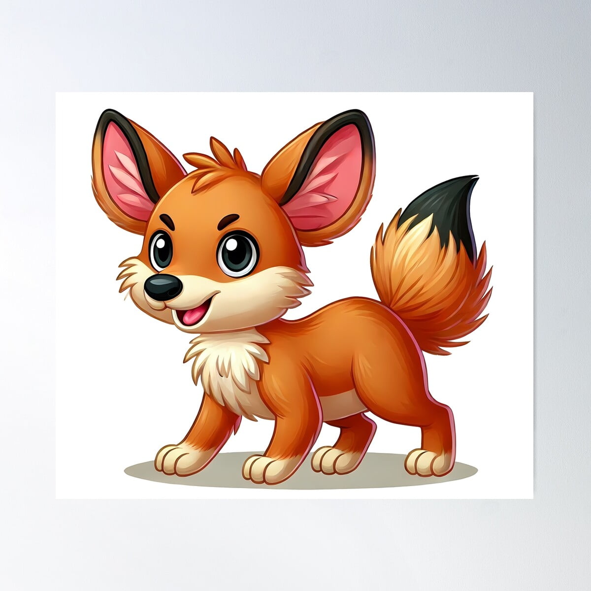 Playful Cartoon Dhole Illustration With Big Ears And Fluffy Tail Poster ...