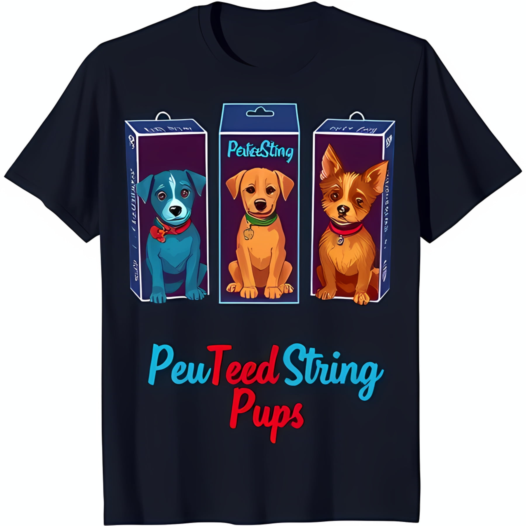Playful Cartoon Dogs Graphic on Black T-Shirt Fun Pups Design with Bold ...