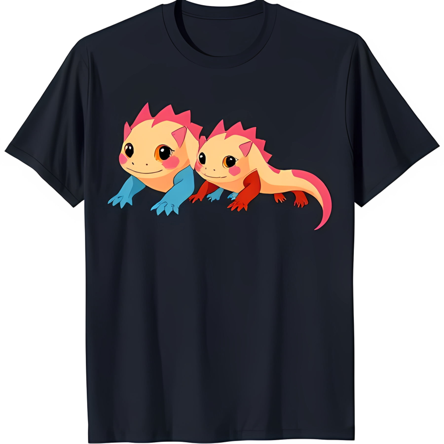Playful Cartoon Lizards T-Shirt Blue Tee with Yellow & Pink Design ...