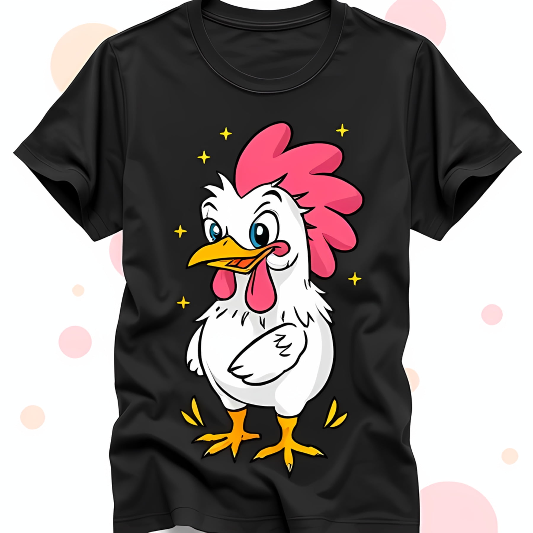 Playful Cartoon Rooster Black T-Shirt Fun Design with Pink Comb & Wattles - Walmart.com