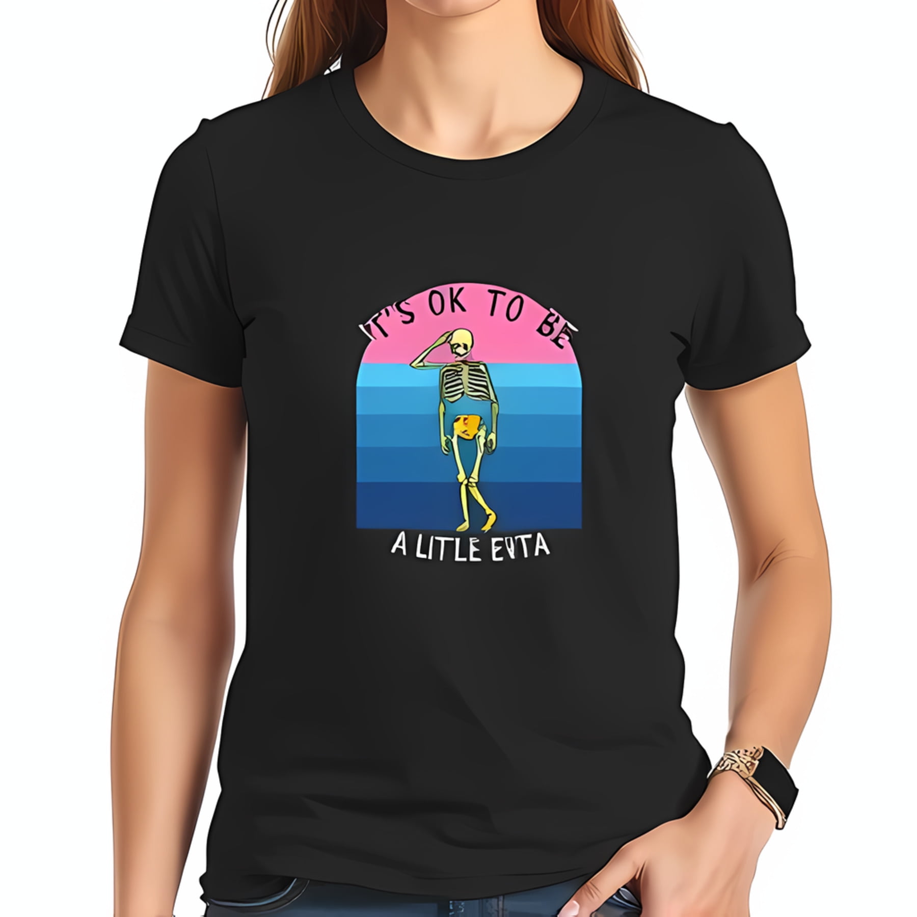 Playful Cartoon Skeleton Saluting T-Shirt - Colorful Gradient Design ...