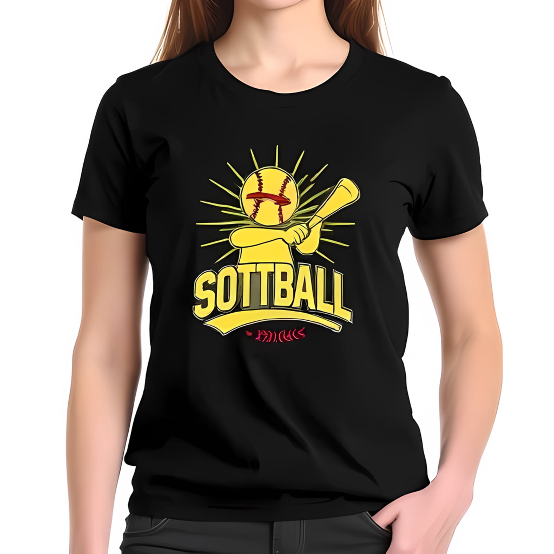 Playful Cartoon Softball Batter Graphic Cotton Short Sleeve T-Shirt ...