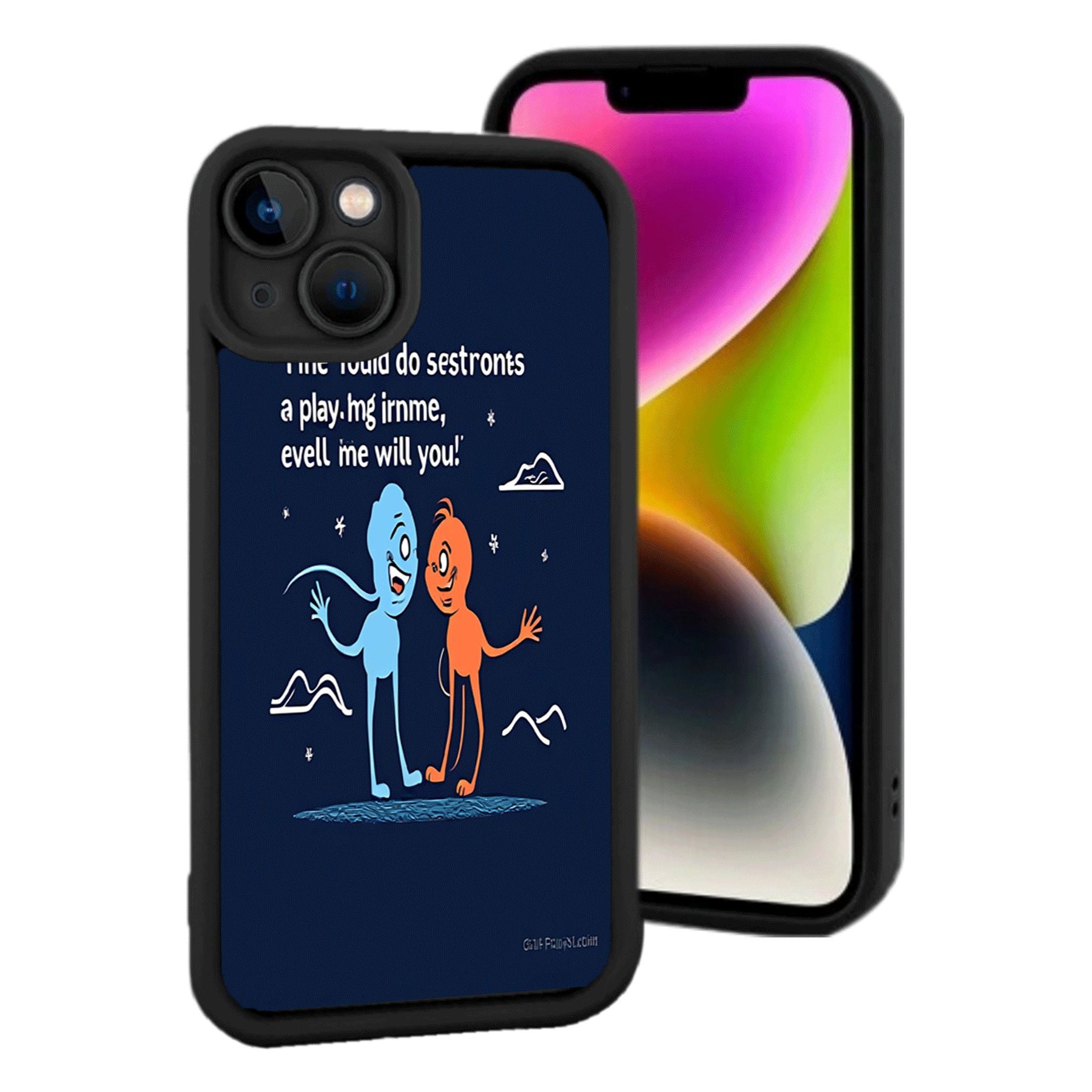 Playful Cartoon Stick - Figure Design iPhone 15 Case - Blue & Orange ...