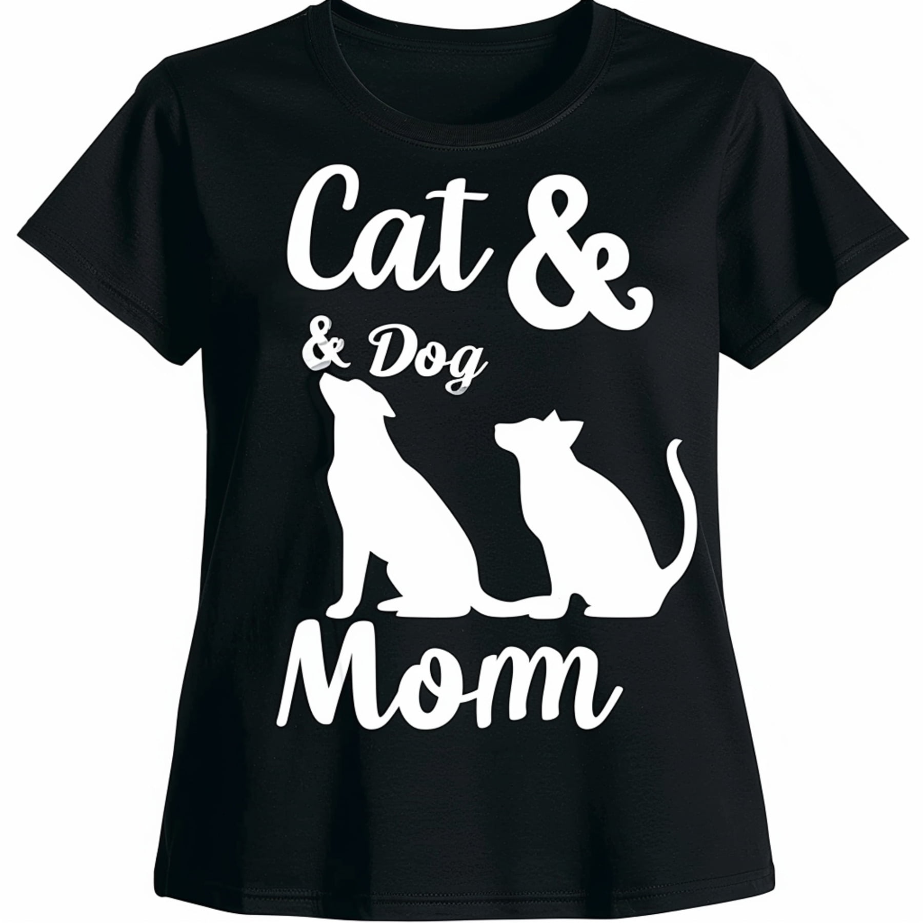 Playful Cat & Dog Mom Silhouette Design on Sublimation Black TShirt Mockup Perfect for Online ...