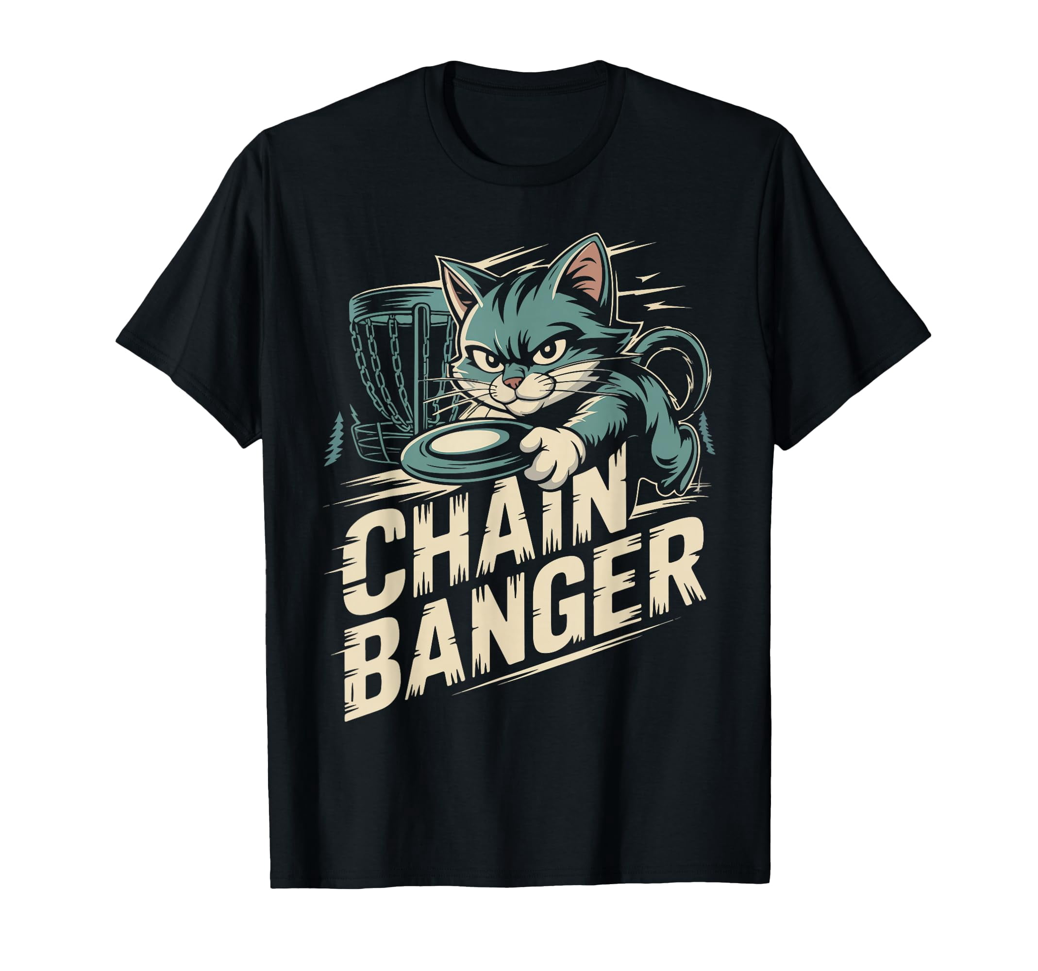 Playful Cat Reaching for Disc Graphic T-Shirt for Fun Disc Golf ...