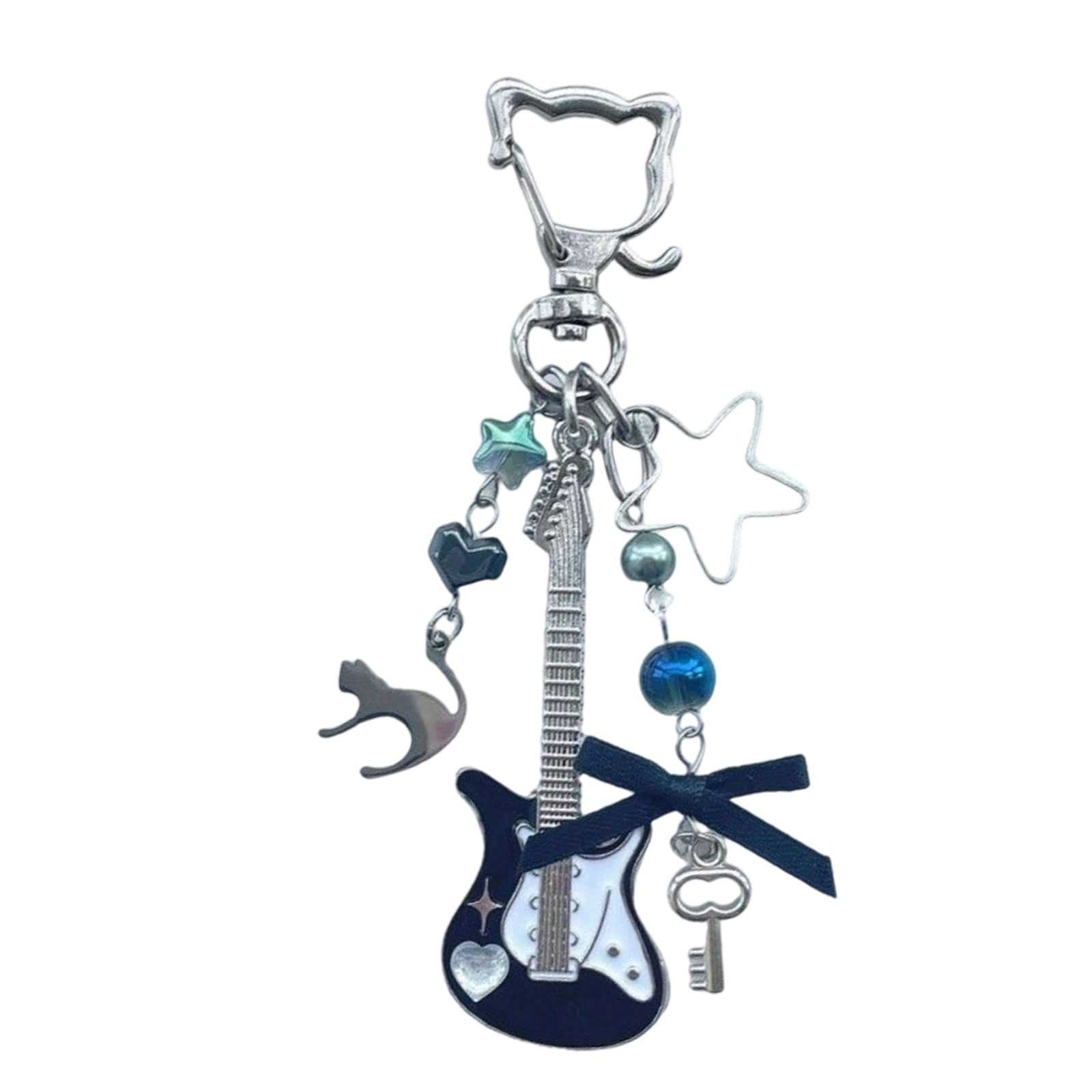 Playful Cats Design Electric Guitar Keychain Sturdy Beaded Artwork ...