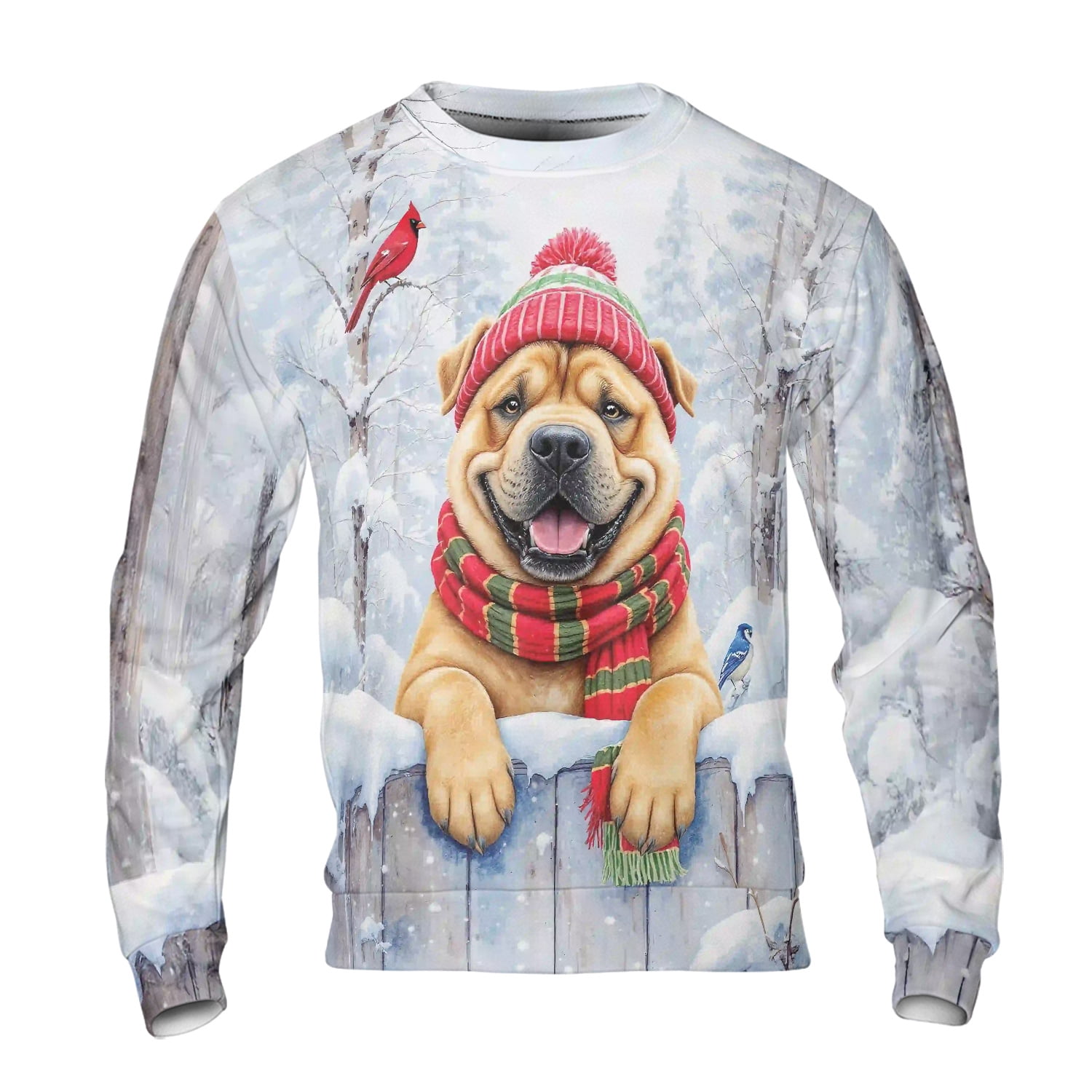 Playful Chinese Shar-Pei Welcomes Winter Snowy Day with Cardinal Bird ...