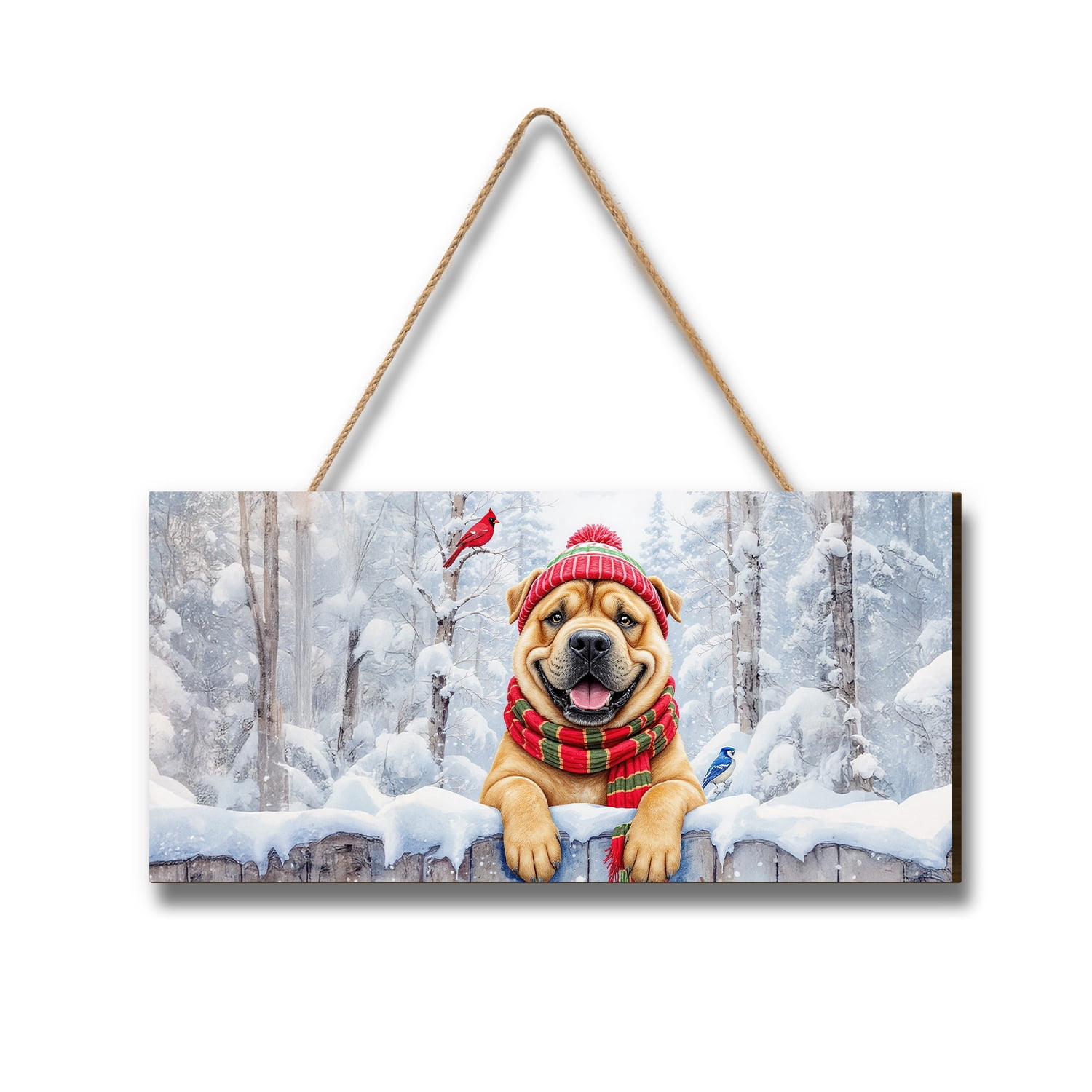 Playful Chinese Shar-Pei Welcomes Winter Snowy Day with Cardinal Bird ...