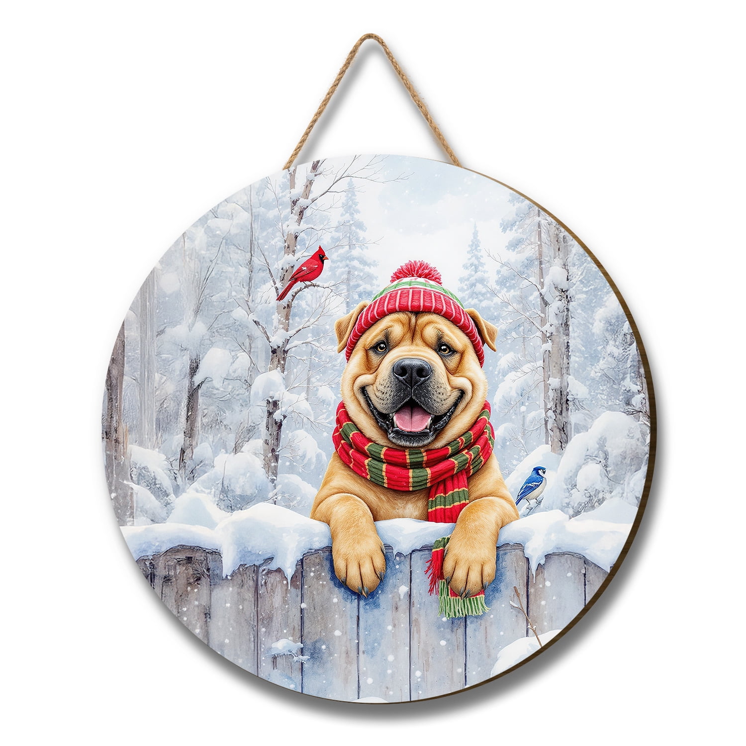 Playful Chinese Shar-Pei Welcomes Winter Snowy Day with Cardinal Bird ...