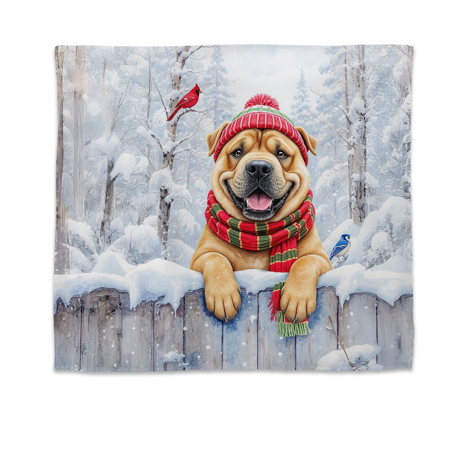 Playful Chinese Shar-Pei Welcomes Winter Snowy Day with Cardinal Bird ...