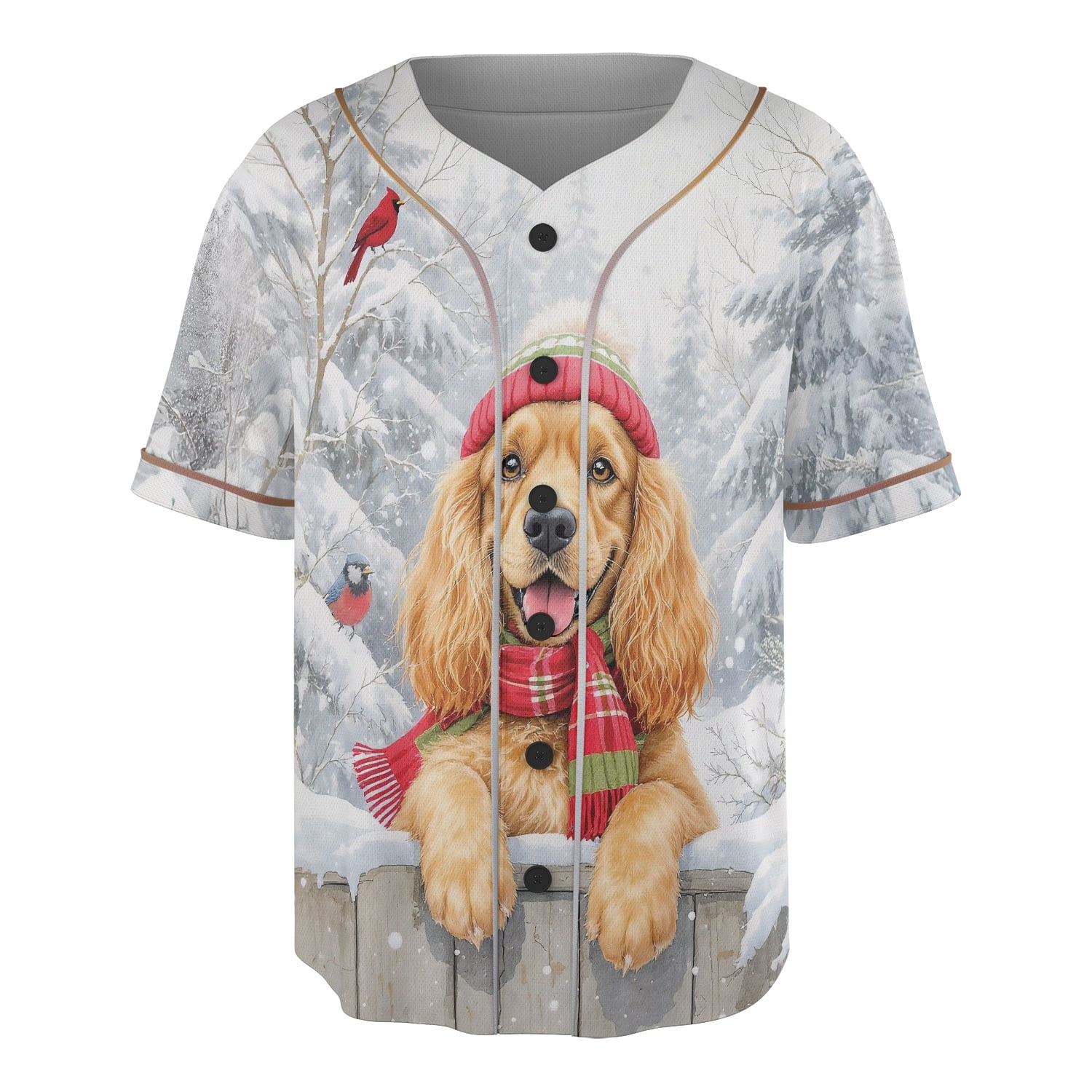 Playful Cocker Spaniel Welcomes Winter Snowy Day with Cardinal Bird All ...