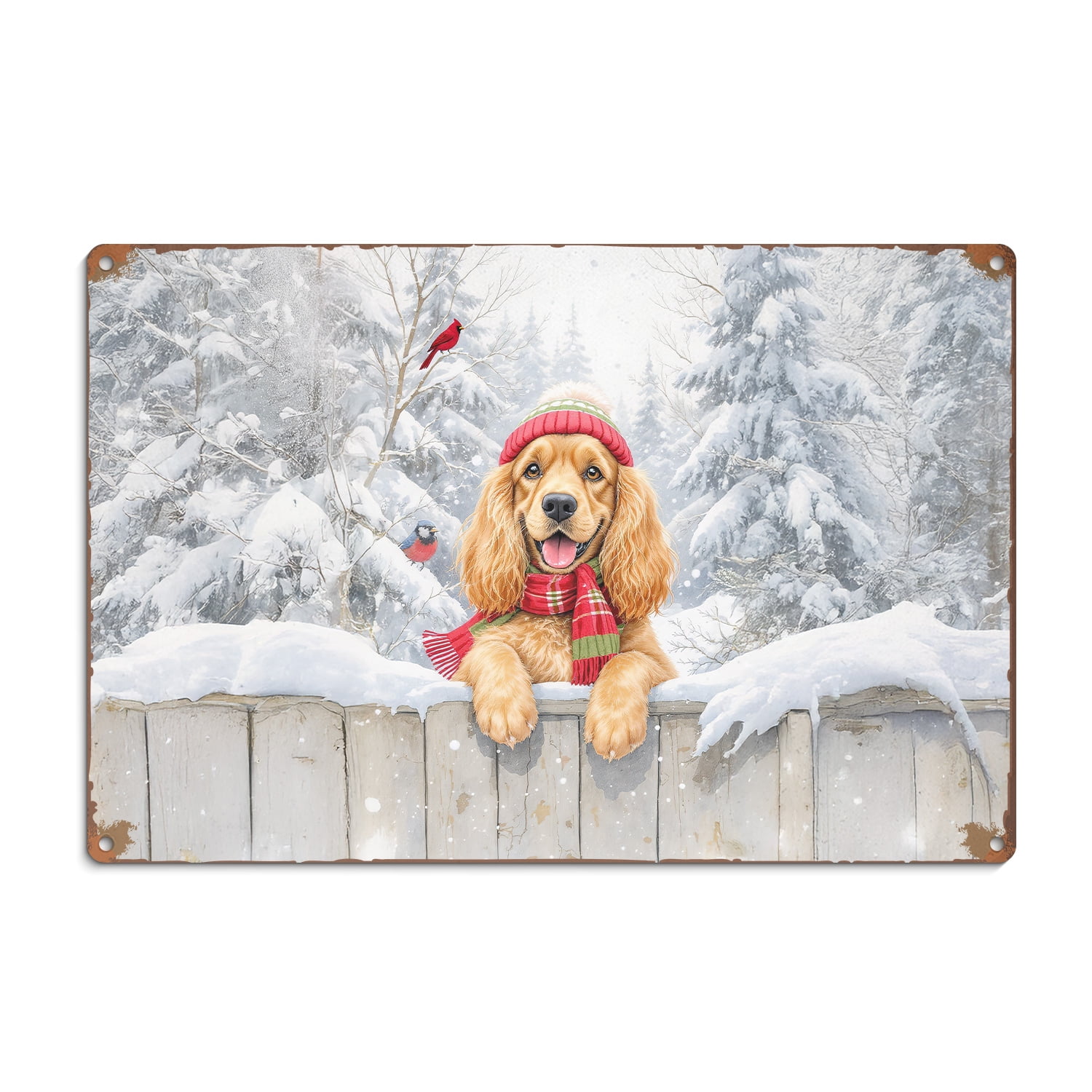 Playful Cocker Spaniel Welcomes Winter Snowy Day with Cardinal Bird ...