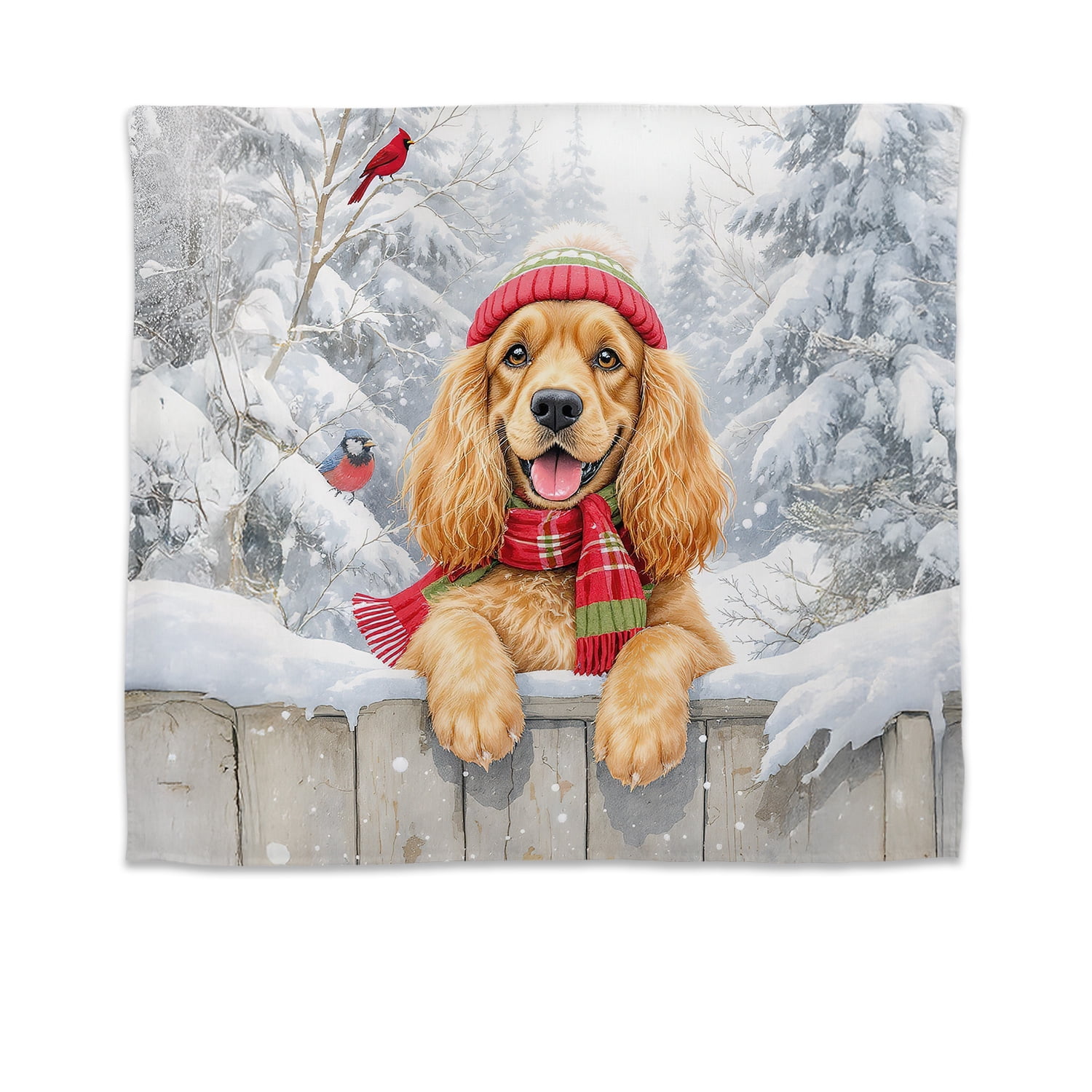 Playful Cocker Spaniel Welcomes Winter Snowy Day with Cardinal Bird ...