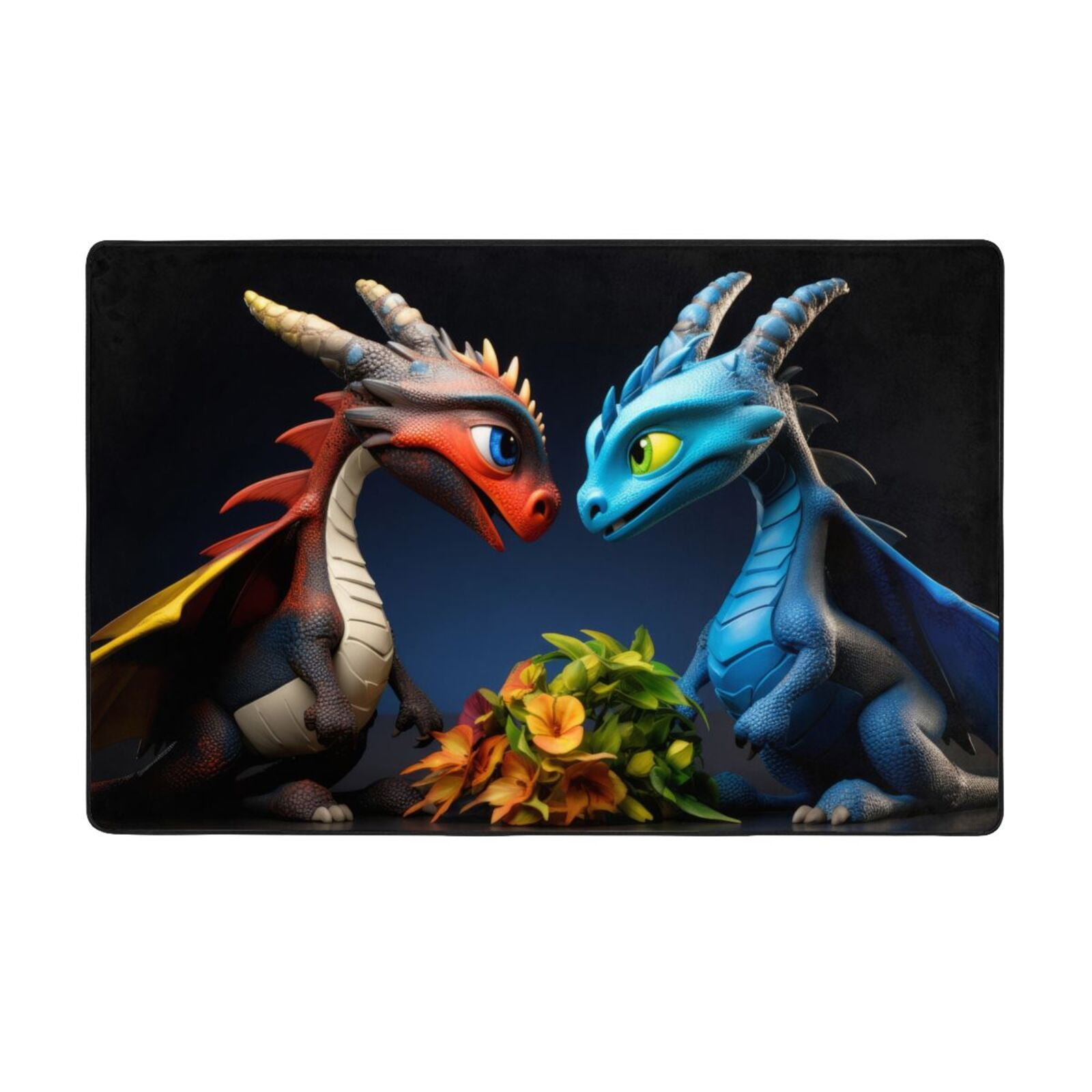 Playful Colorful Dragons Flowers Universal Door Mat Indoor Entrance, 60 ...