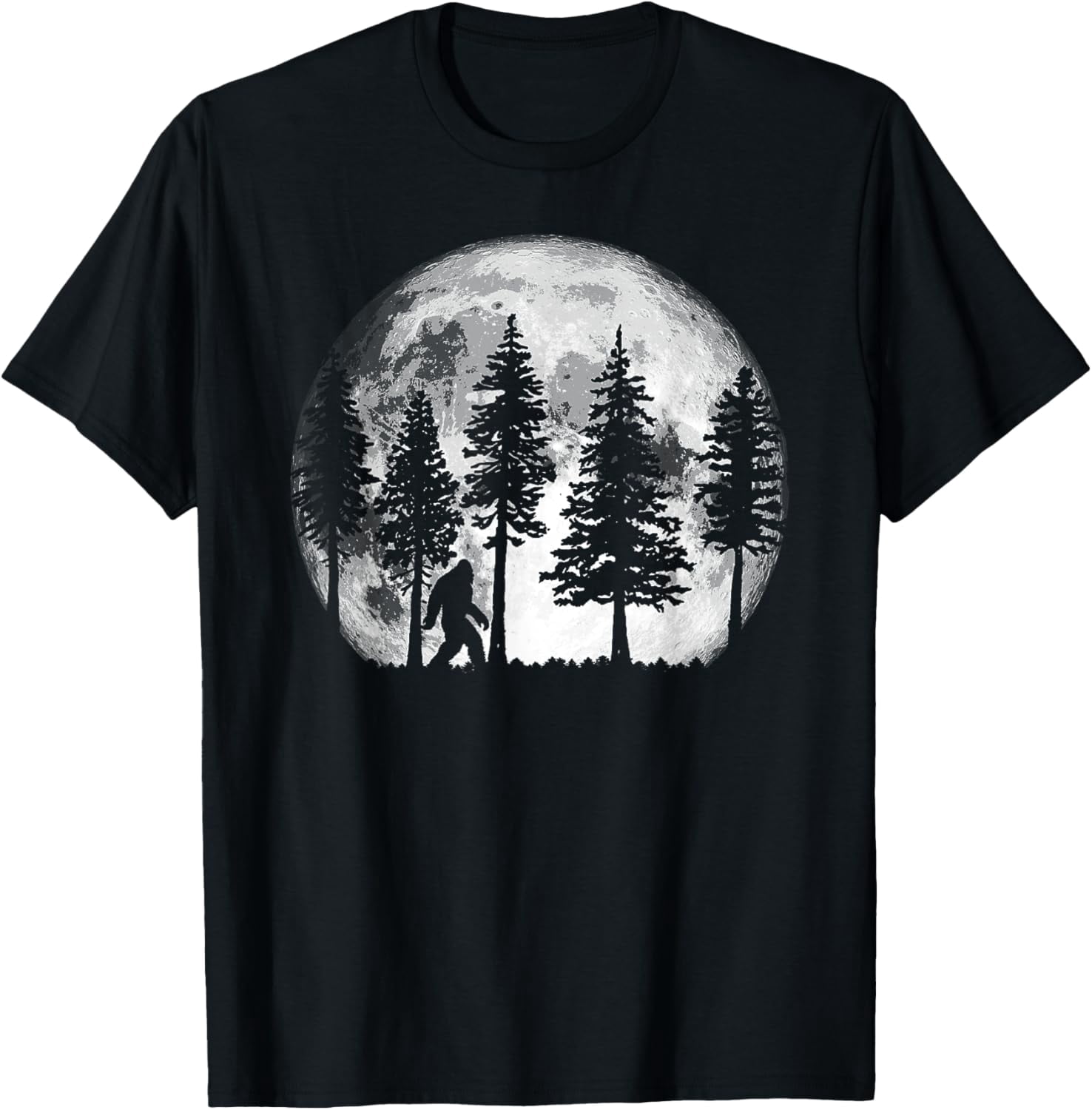 Playful Comfort Tee - Bigfoot in the Forest Hiding at Night Full Moon ...