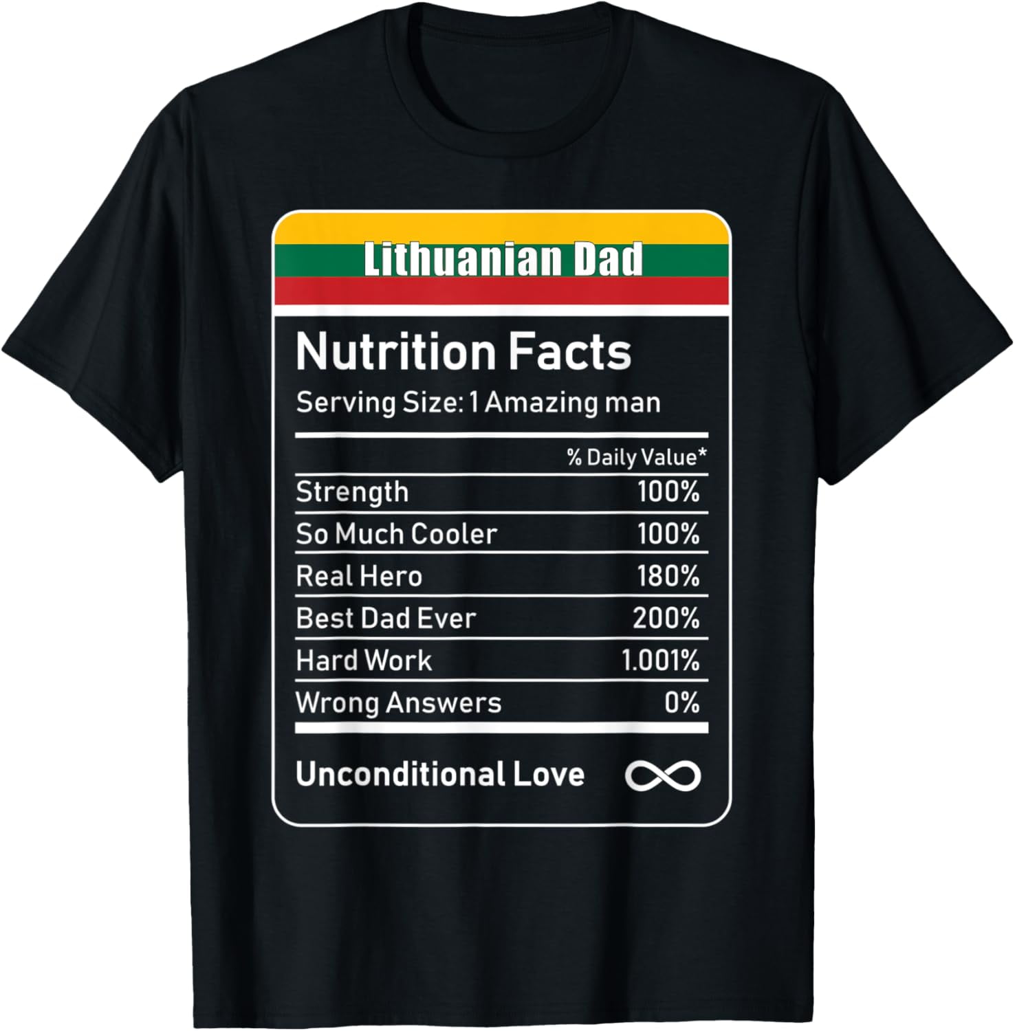 Playful Comfort Tee - Lithuanian Dad Nutrition Facts T-Shirt - Walmart.com
