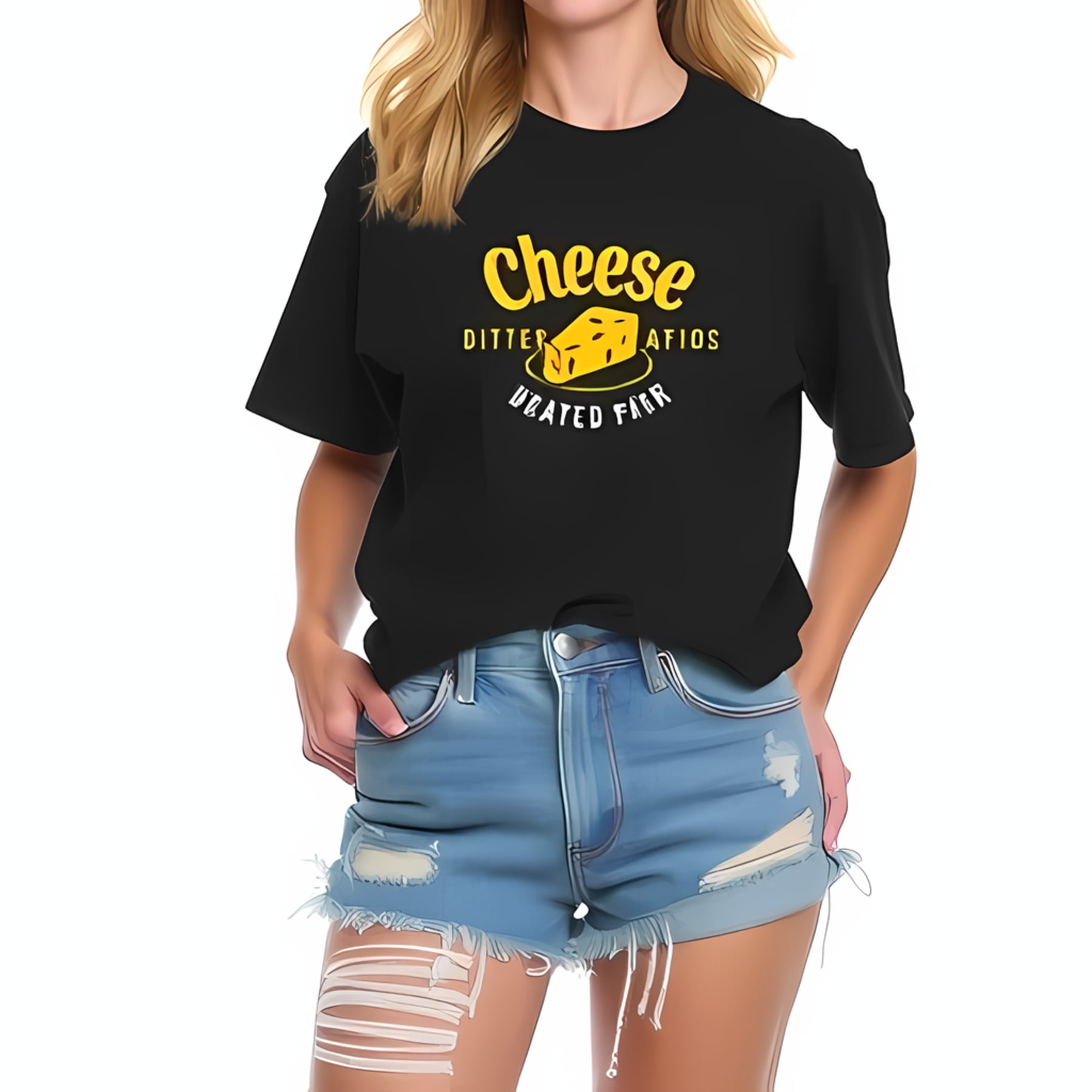 Playful Cotton Short Sleeve T-Shirt for Women - " Cheese " Graphic with ...