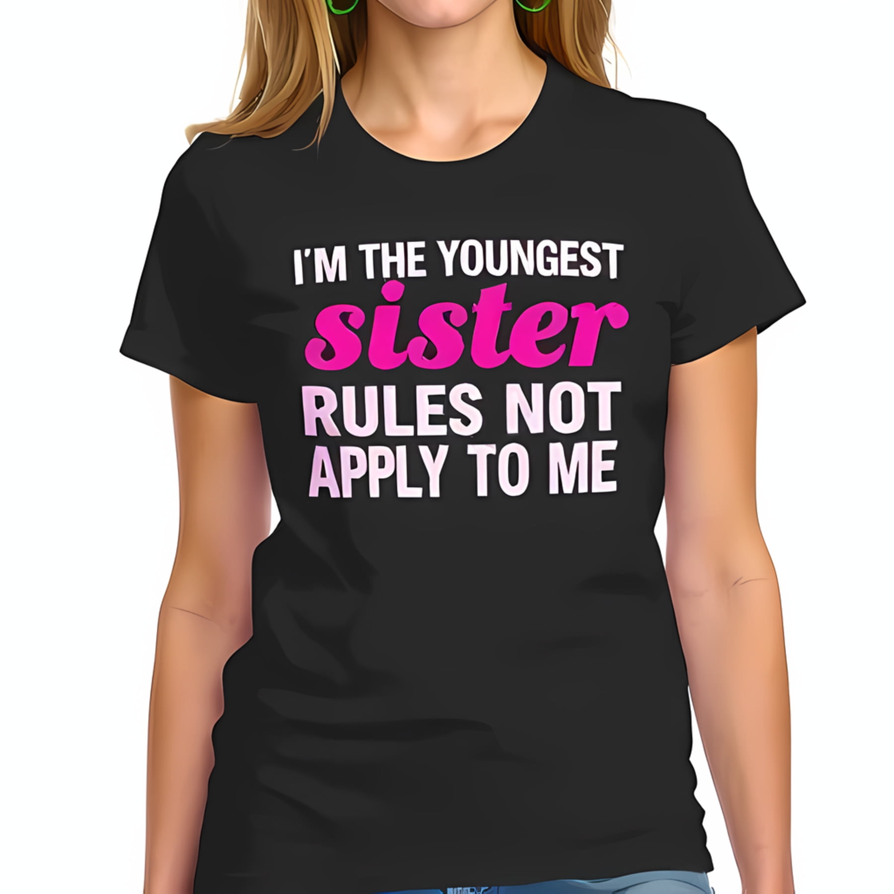 Playful Cotton Short Sleeve T-Shirt for Youngest Sisters - Bold 'I'M THE YOUNGEST SISTER' Slogan ...