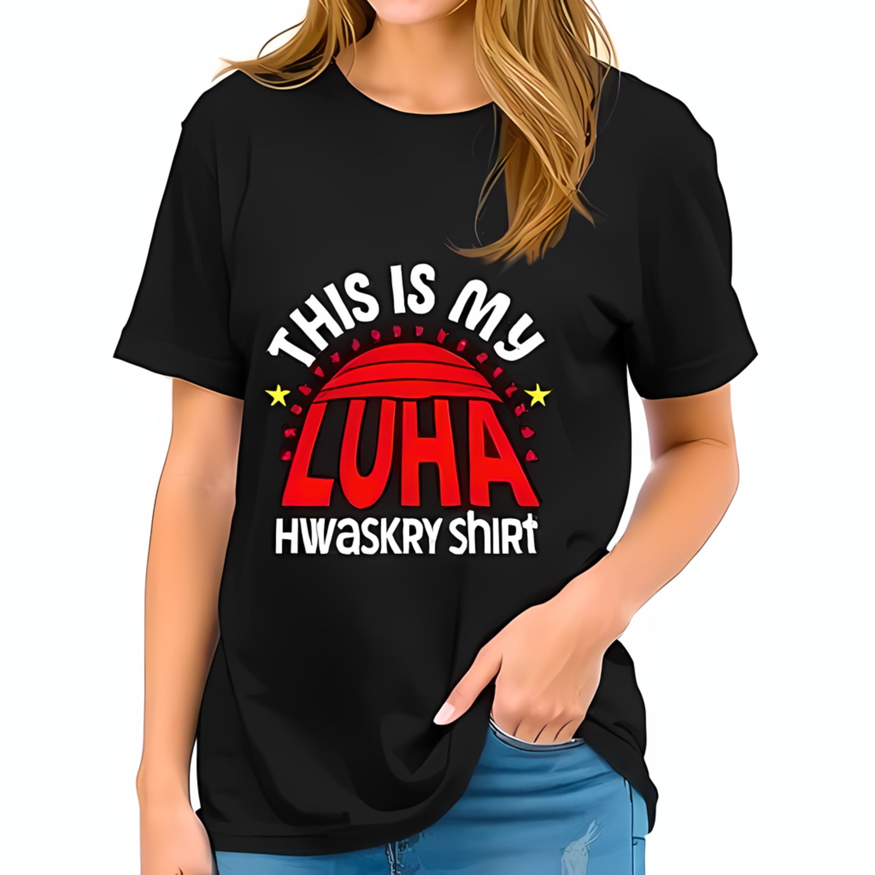 Playful Cotton Short Sleeve T-Shirt with Bold 'THIS IS MY LUHA HWASKRY ...