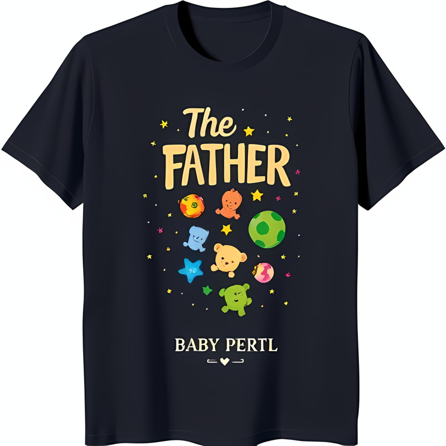 Playful Dark Blue T-Shirt with 'The Father' Graphic & Colorful Cartoon ...