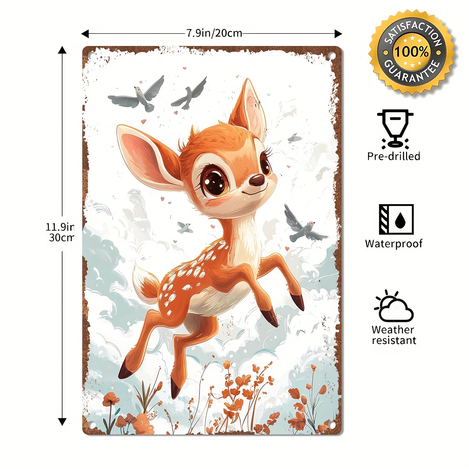 Playful Deer With White Spots And A Flower FieldRetro Metal Tin Sign ...