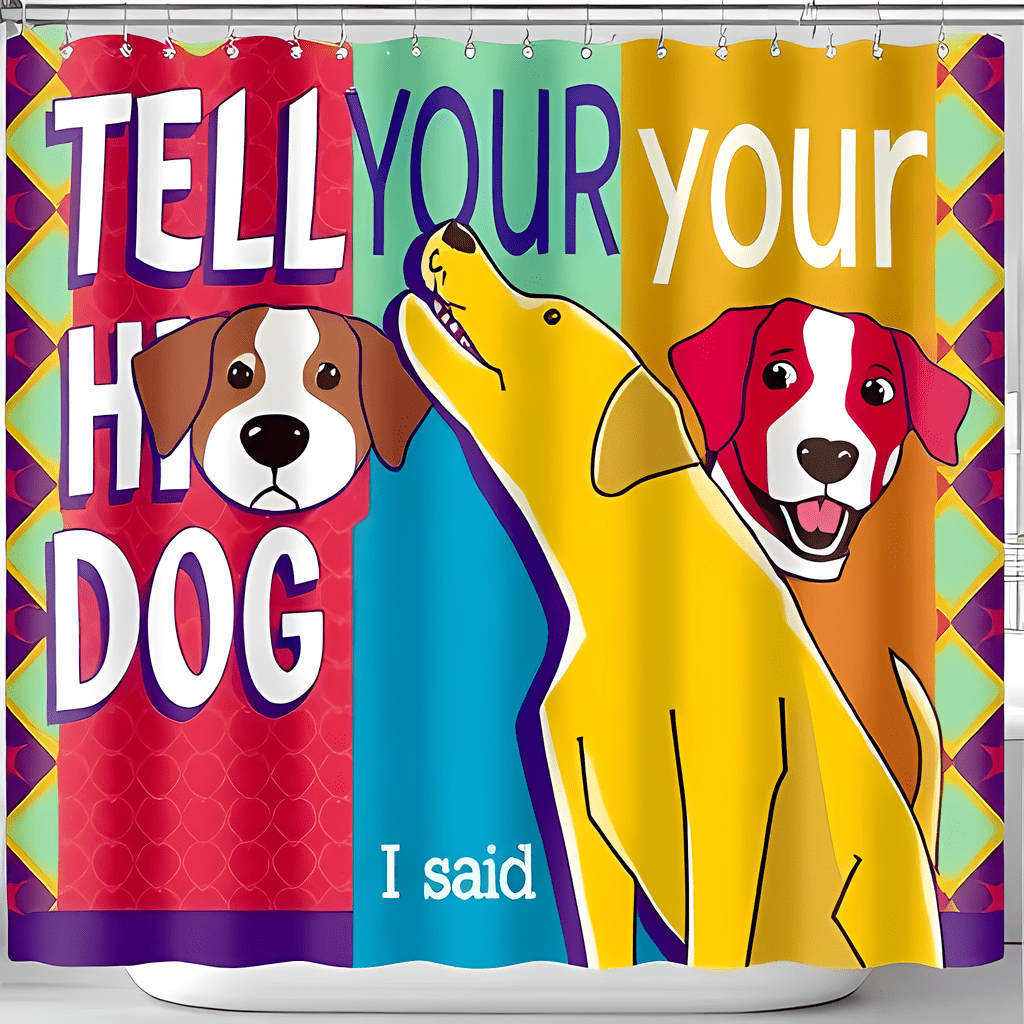 Playful Dog-Themed Shower Curtain with Bold Typography - 'Tell Your Dog ...