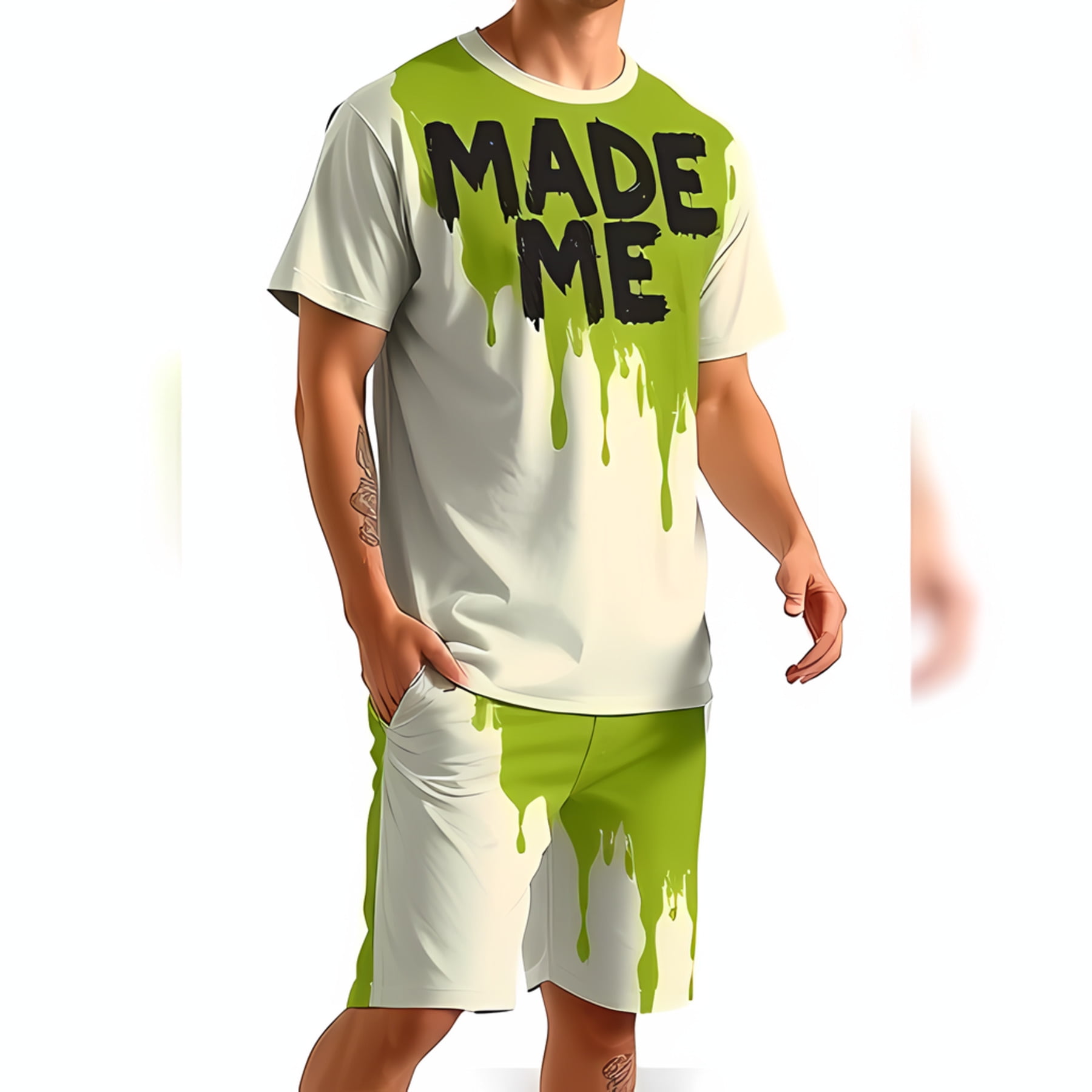 Playful Drippy Graphic T-Shirt and Shorts Set - Bright White with ...