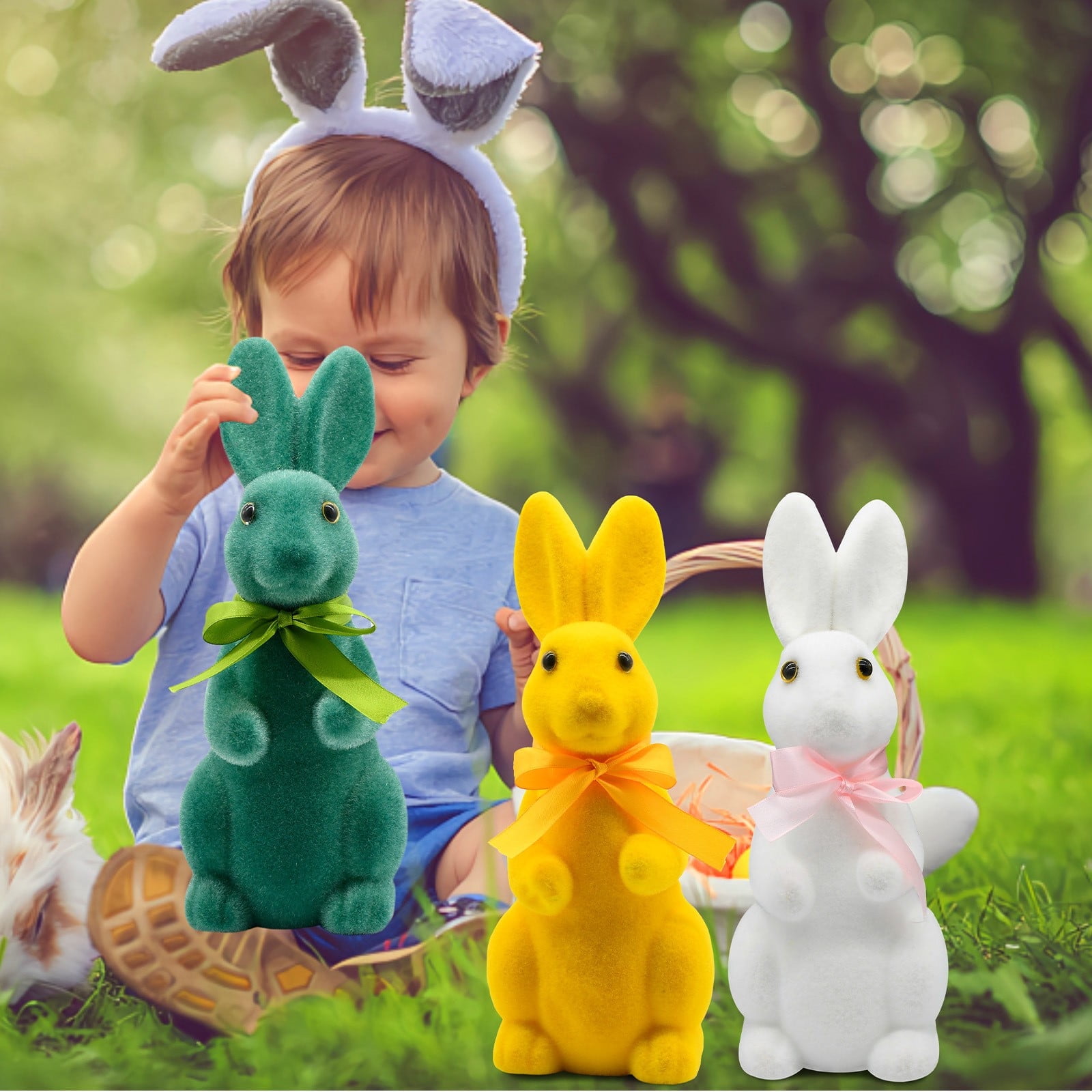 Playful Easter Tabletop Decor with Flocked Bunny Joy - Easter Decor ...