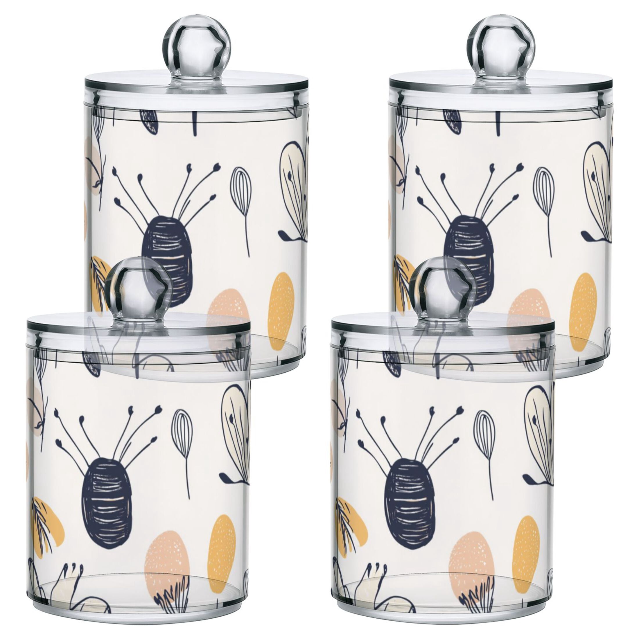 Playful Floral and Insect Bathroom Canisters Set of 4 Translucent ...
