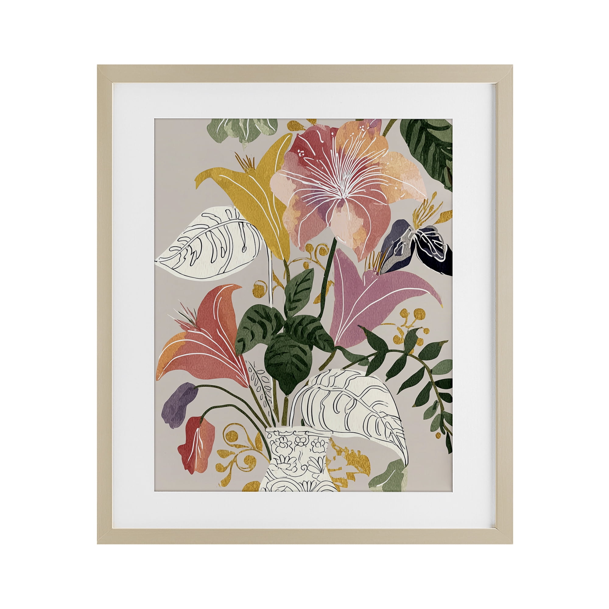 Playful Flower Bouquet Birch Framed Print Under Glass, design by ...