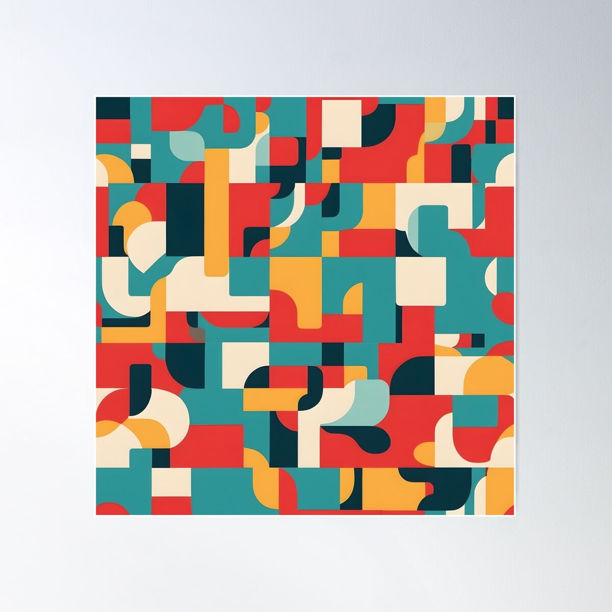 Playful Geometric Blocks – Retro Color Palette Poster Wall Art, Modern ...