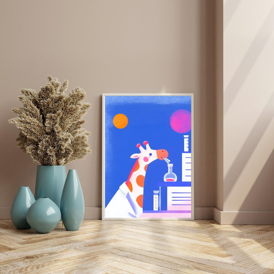 Playful Giraffe Scientist Poster, Adorable Animal Lab Art, Whimsical ...