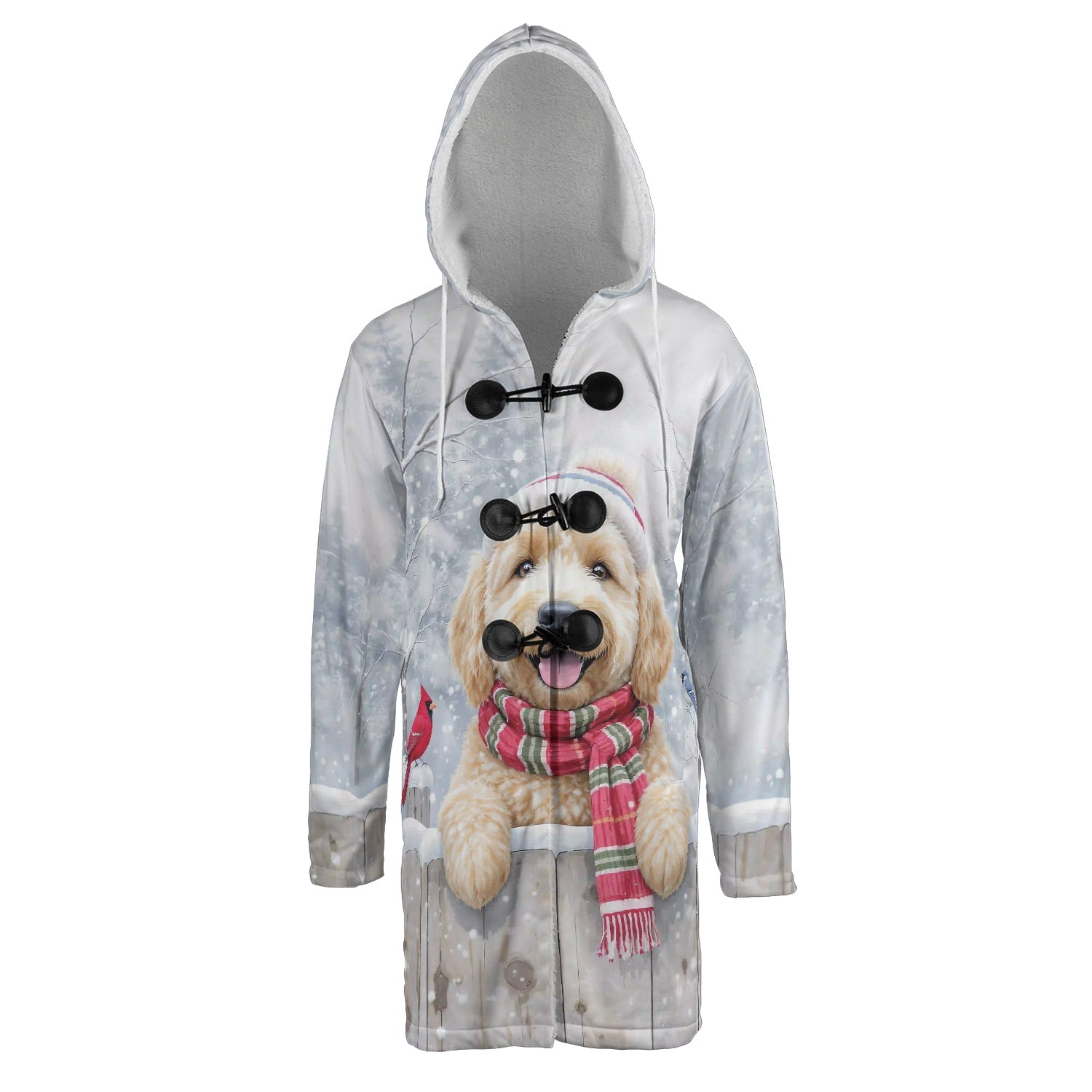 Playful Goldendoodle Welcomes Winter Snowy Day with Cardinal Bird All ...