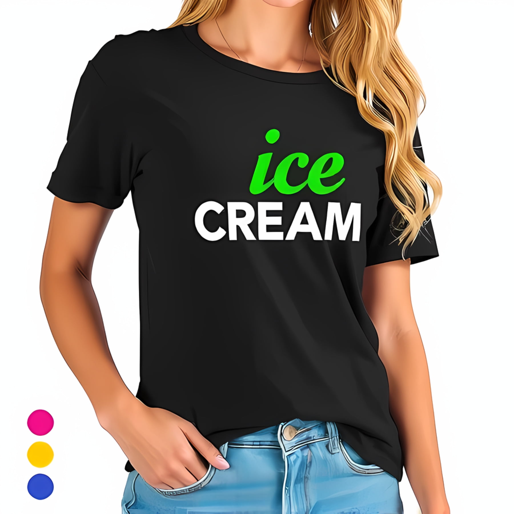 Playful Graphic Cotton Short Sleeve T-Shirt - " ice CREAM " in Green ...
