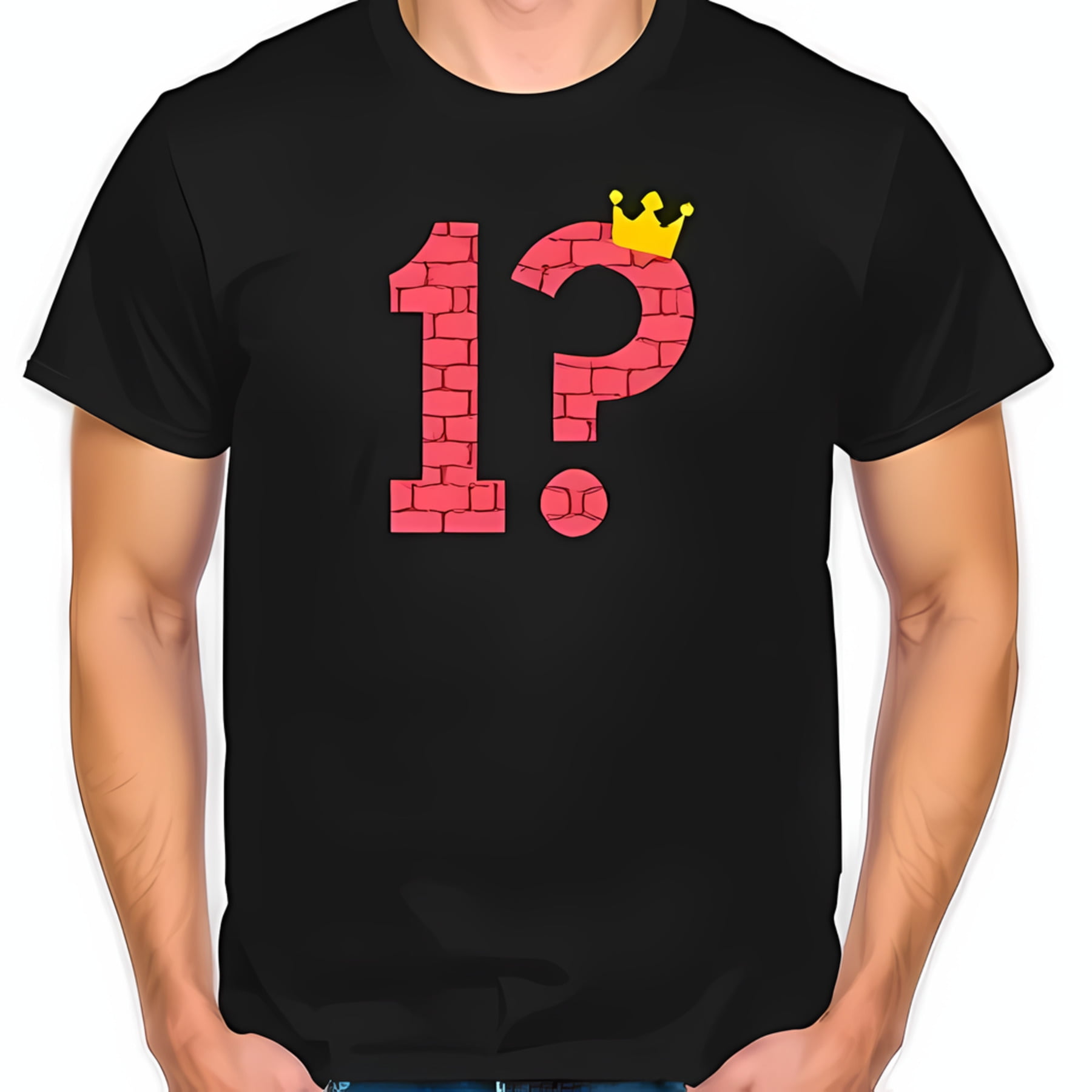 Playful Graphic Cotton Short Sleeve T-Shirt with Red Crown & Question ...