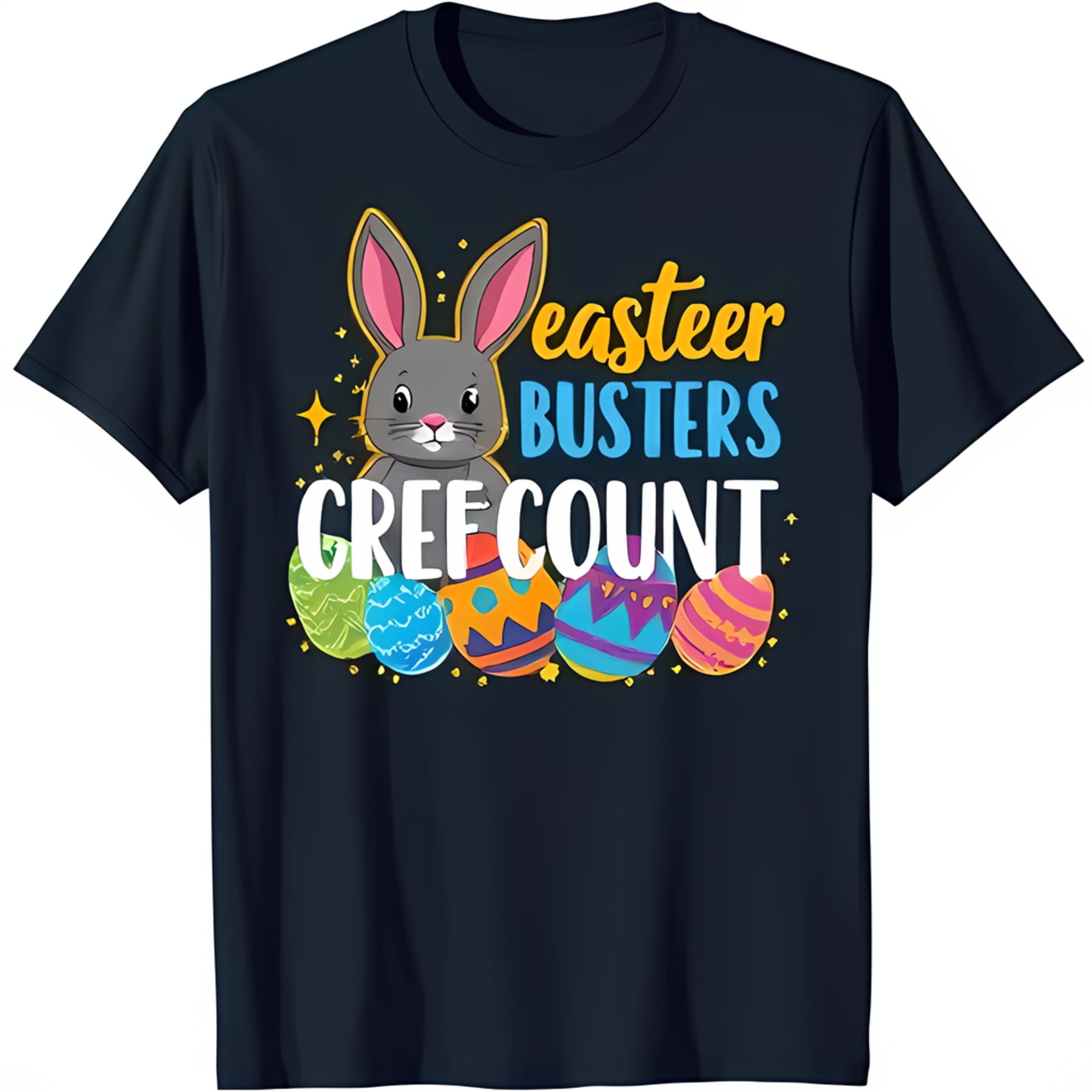 Playful Graphic on Black T-Shirt 'Easter Busters' Design with Colorful ...